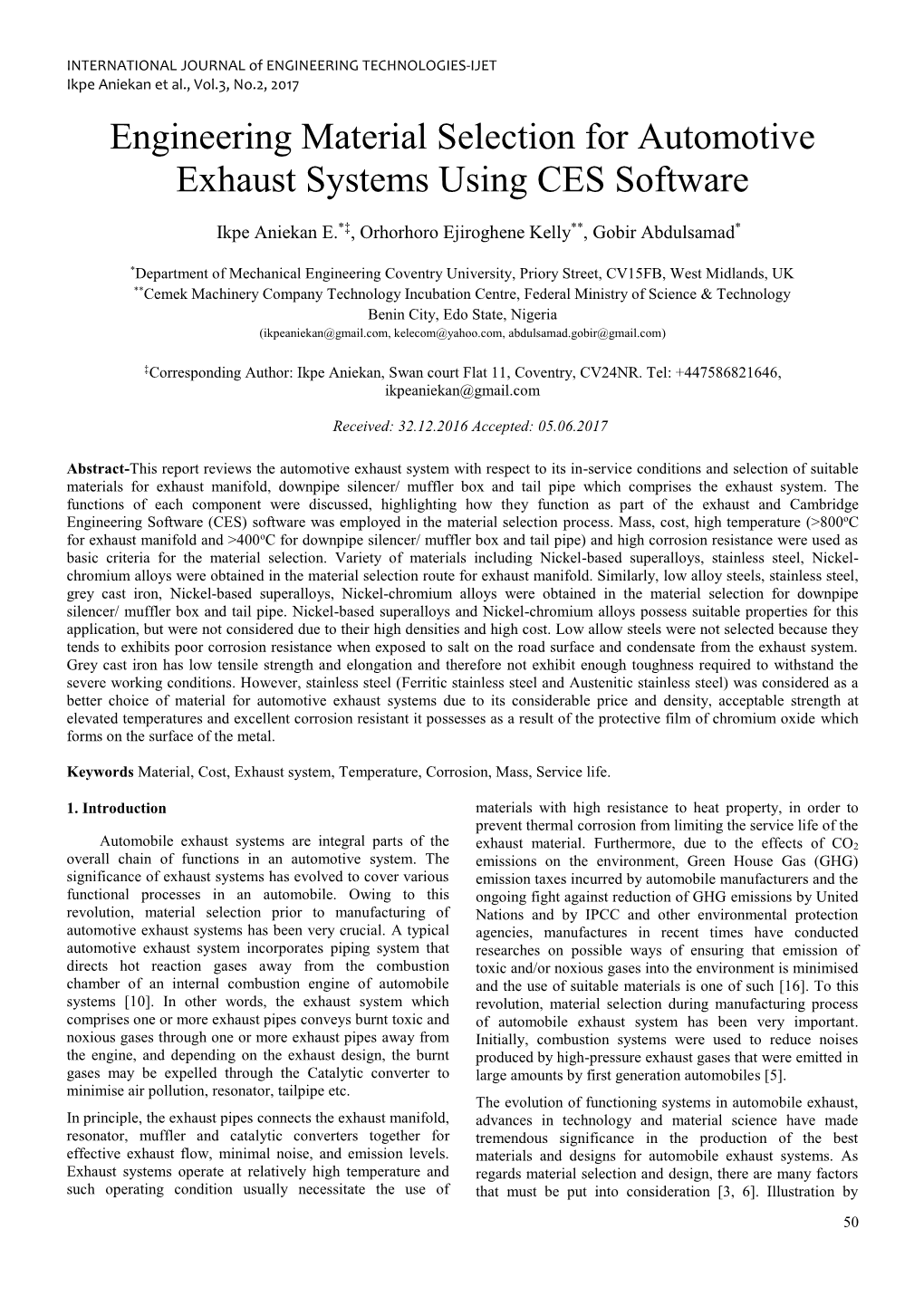 Engineering Material Selection for Automotive Exhaust Systems Using CES Software - DocsLib