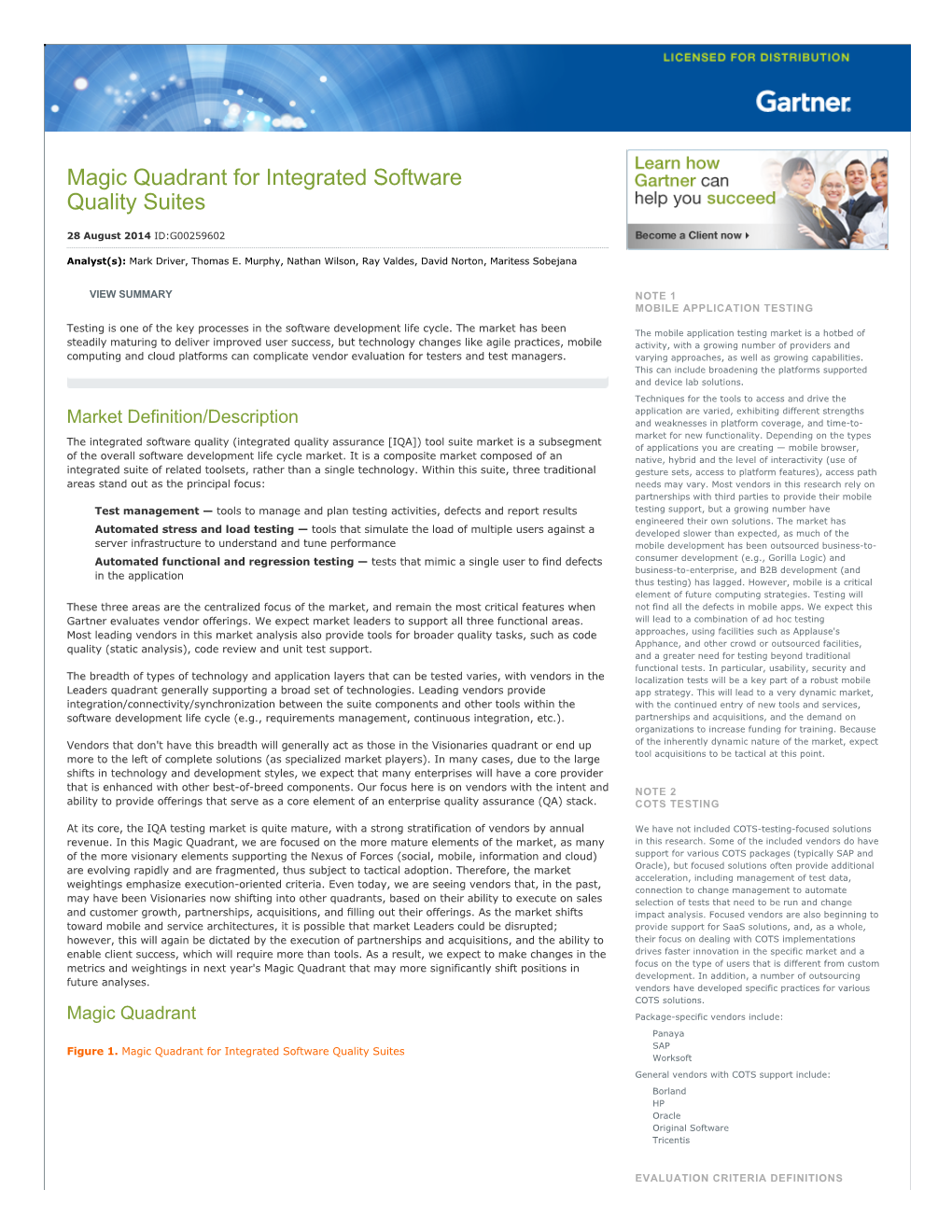 Magic Quadrant for Integrated Software Quality Suites - DocsLib