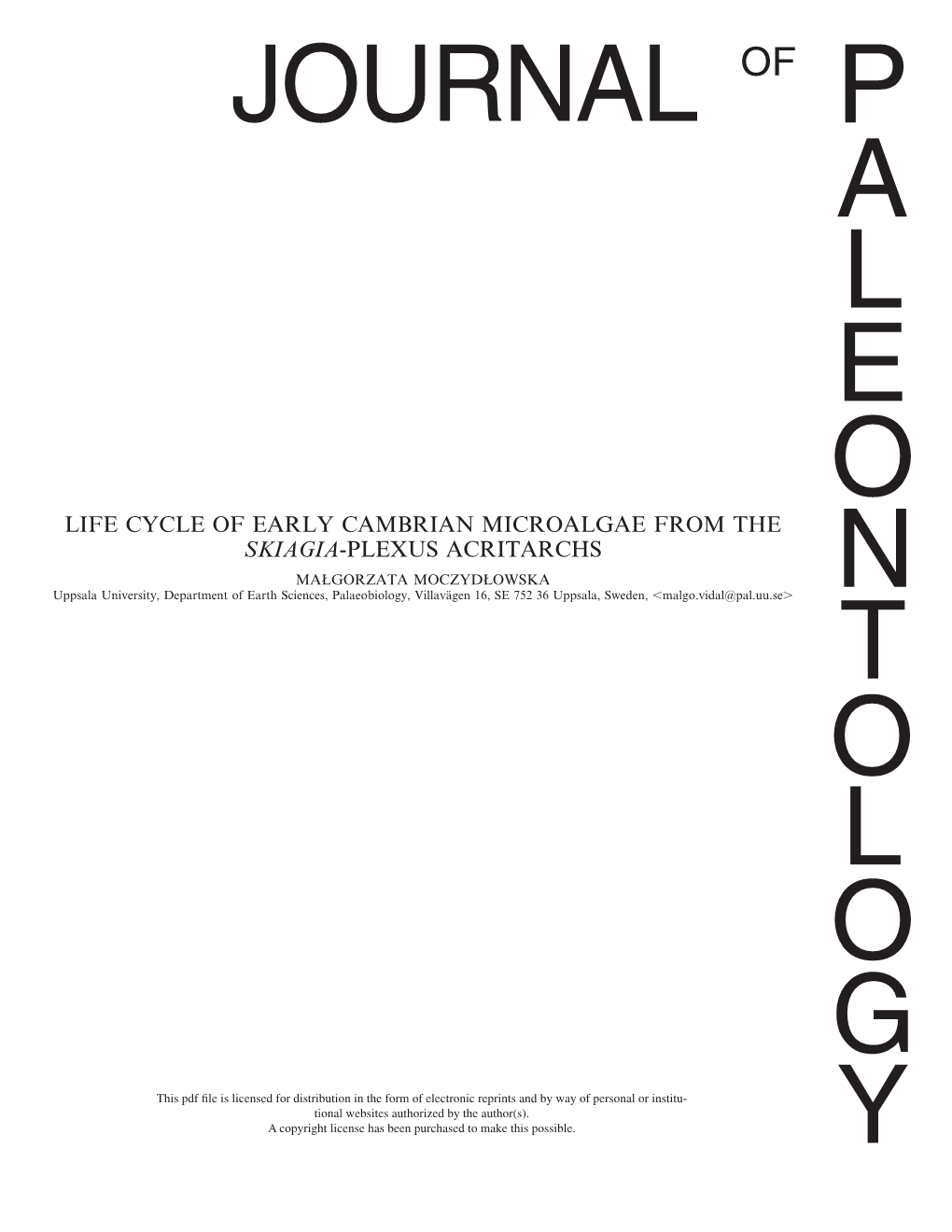 Life Cycle of Early Cambrian Microalgae from the Skiagia - DocsLib