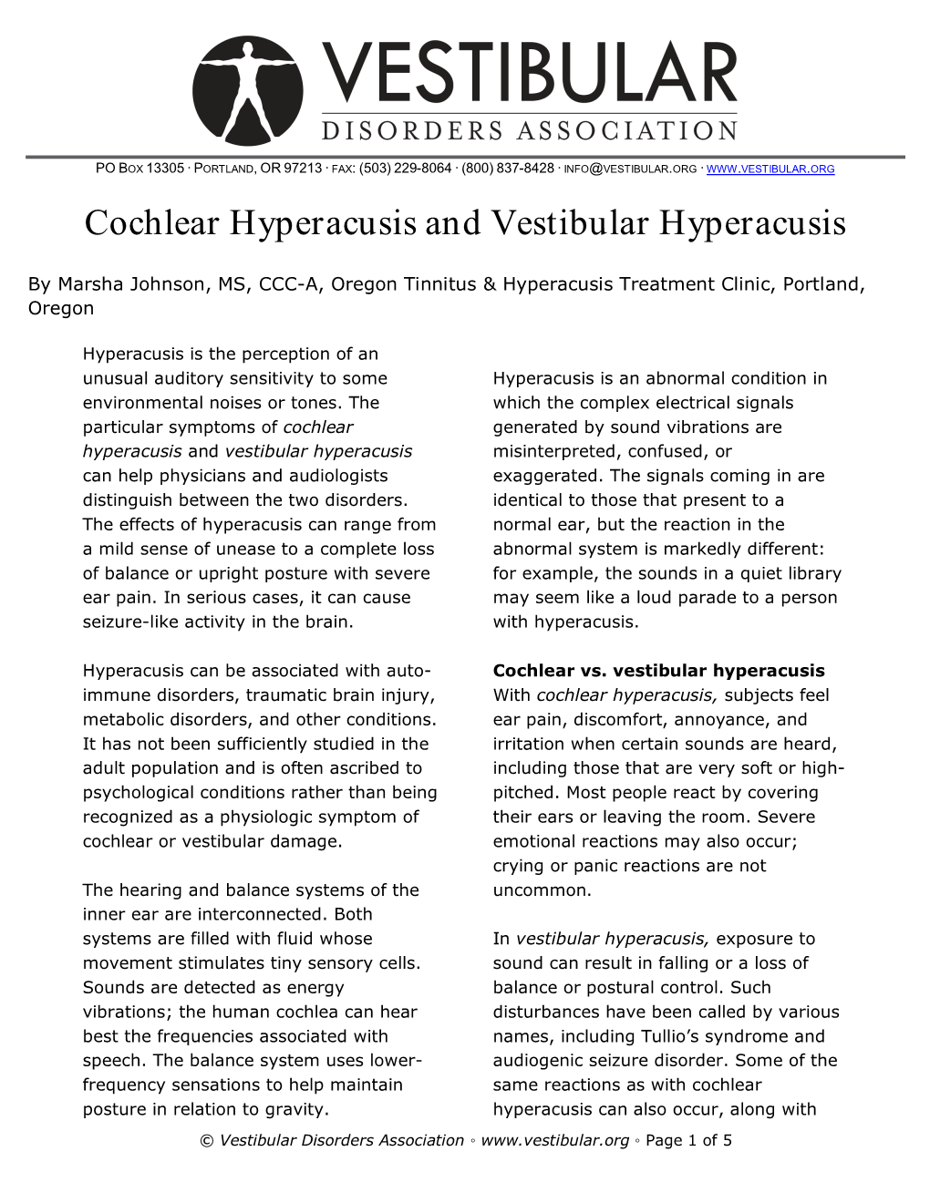 Cochlear Hyperacusis and Vestibular Hyperacusis - DocsLib
