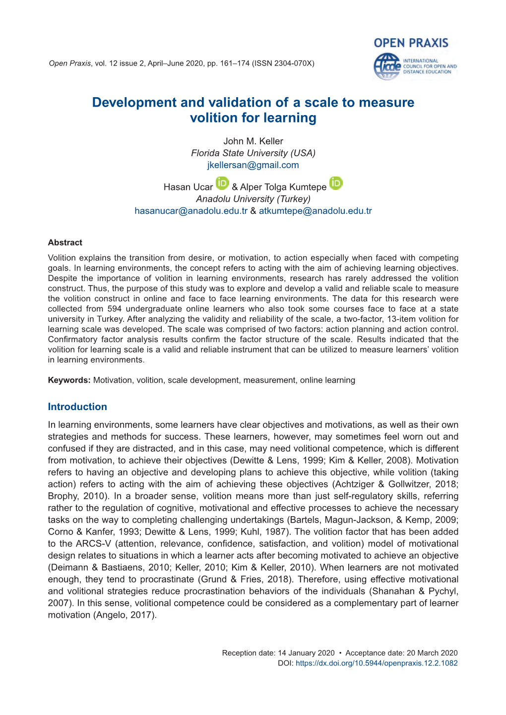 Development and Validation of a Scale to Measure Volition for Learning - DocsLib