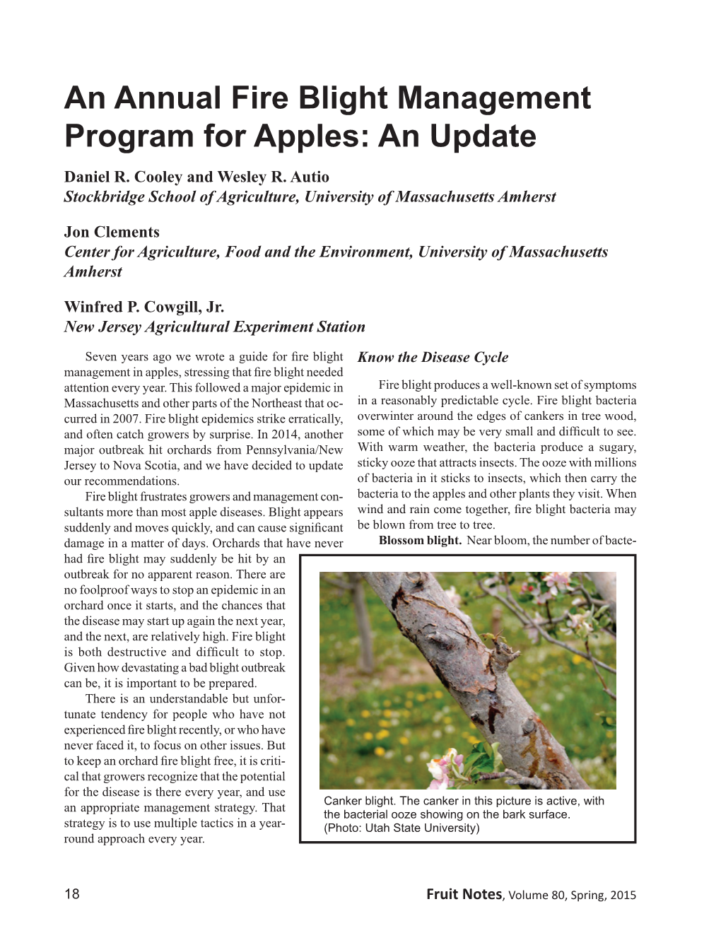 An Annual Fire Blight Management Program for Apples: an Update Daniel R ...