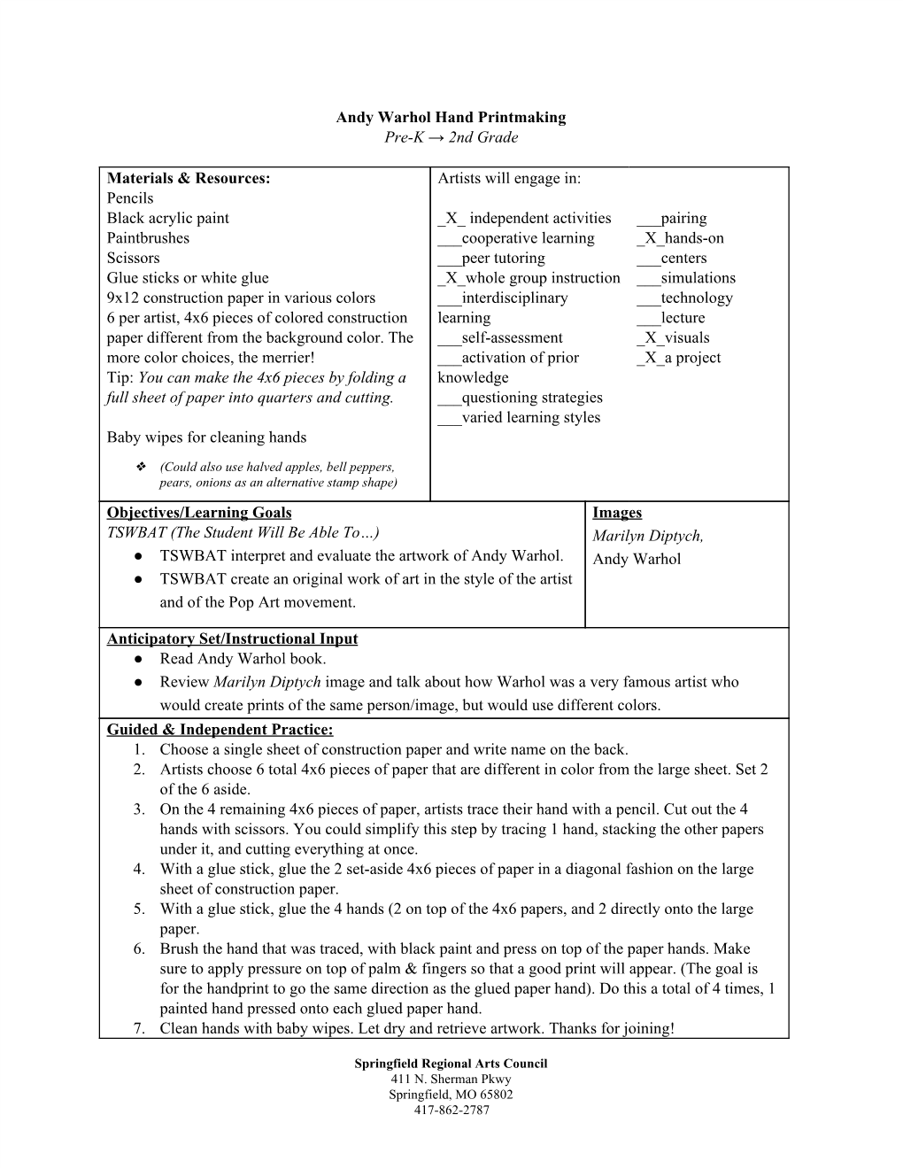 Andy Warhol Hand Printmaking Pre-K → 2Nd Grade Materials & Resources ...