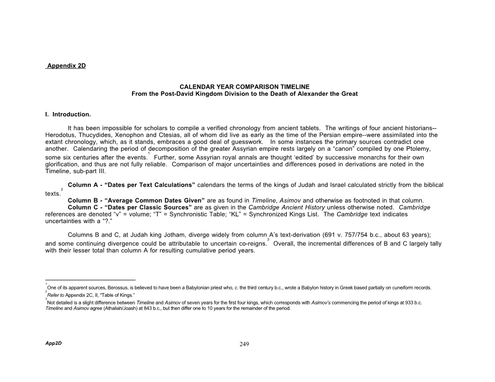 249 Appendix 2D CALENDAR YEAR COMPARISON TIMELINE from The - DocsLib