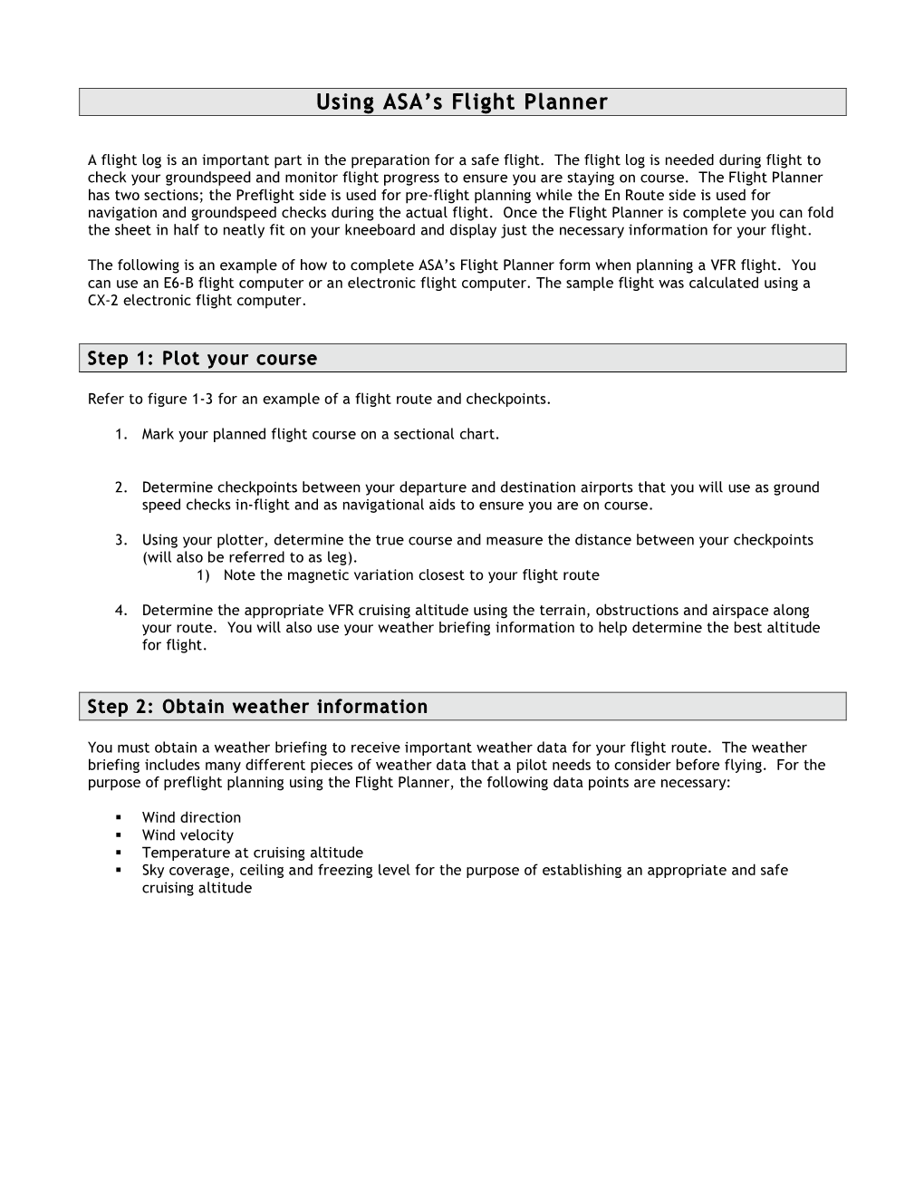 Using ASA's Flight Planner - DocsLib