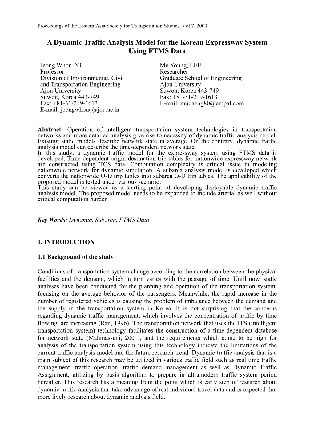 A Dynamic Traffic Analysis Model for the Korean Expressway System Using ...