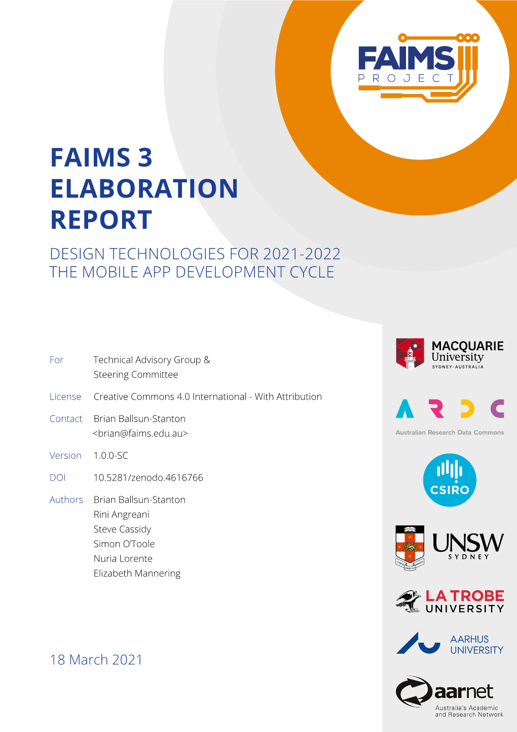Faims 3 Elaboration Report Design Technologies for 2021-2022 ...