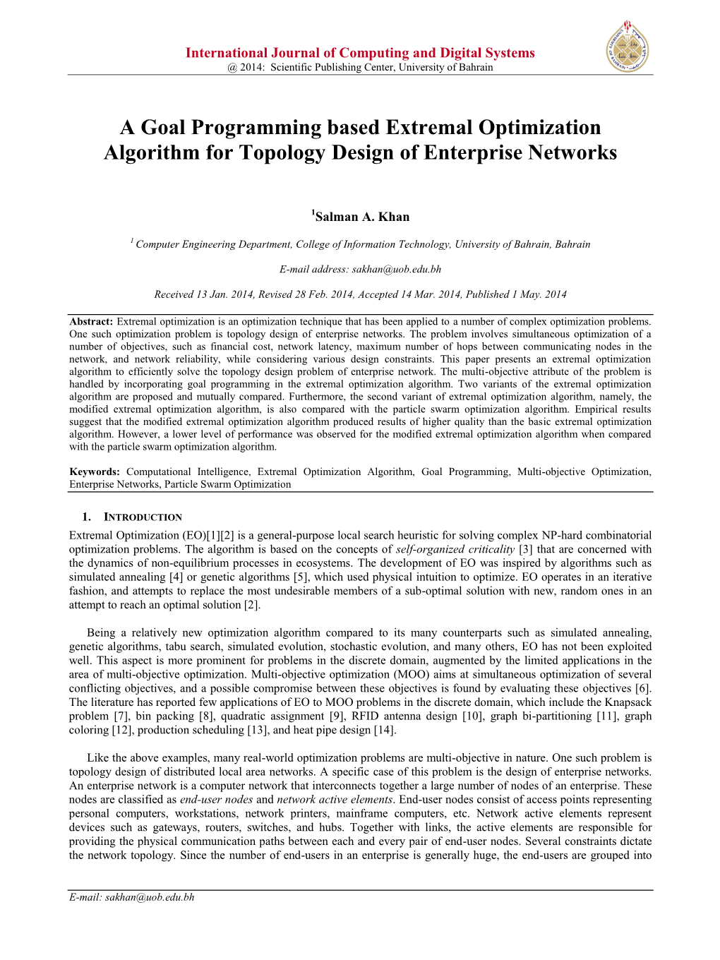 A Goal Programming Based Extremal Optimization Algorithm for Topology Design of Enterprise ...