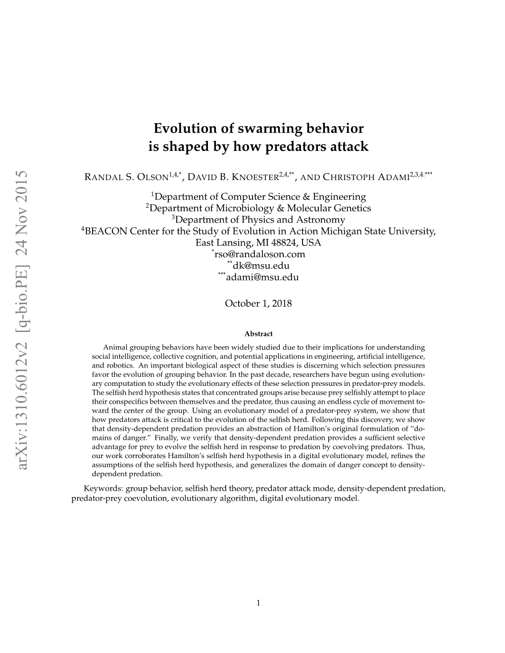 Evolution of Swarming Behavior Is Shaped by How Predators Attack - DocsLib
