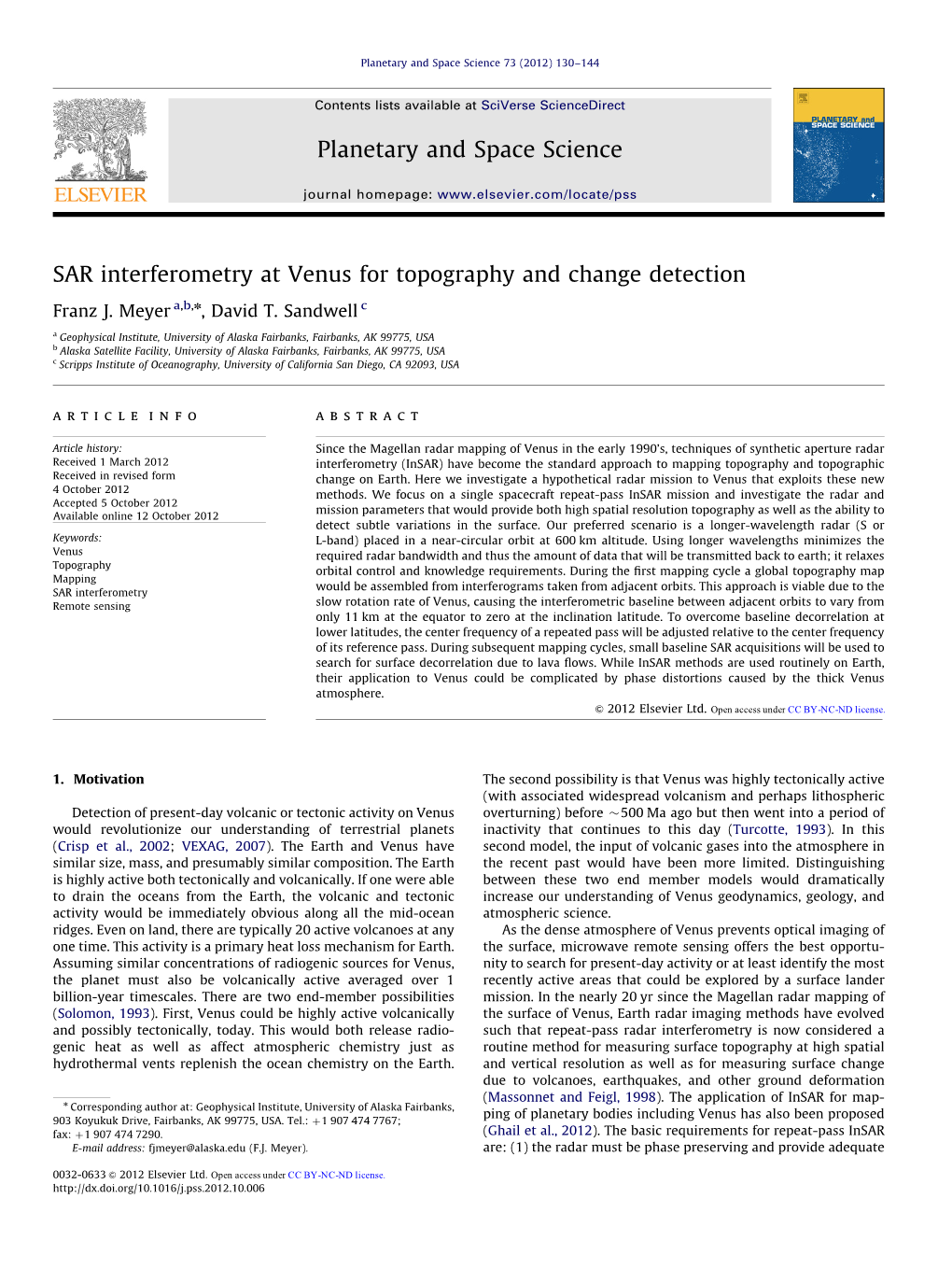 SAR Interferometry at Venus for Topography and Change Detection - DocsLib