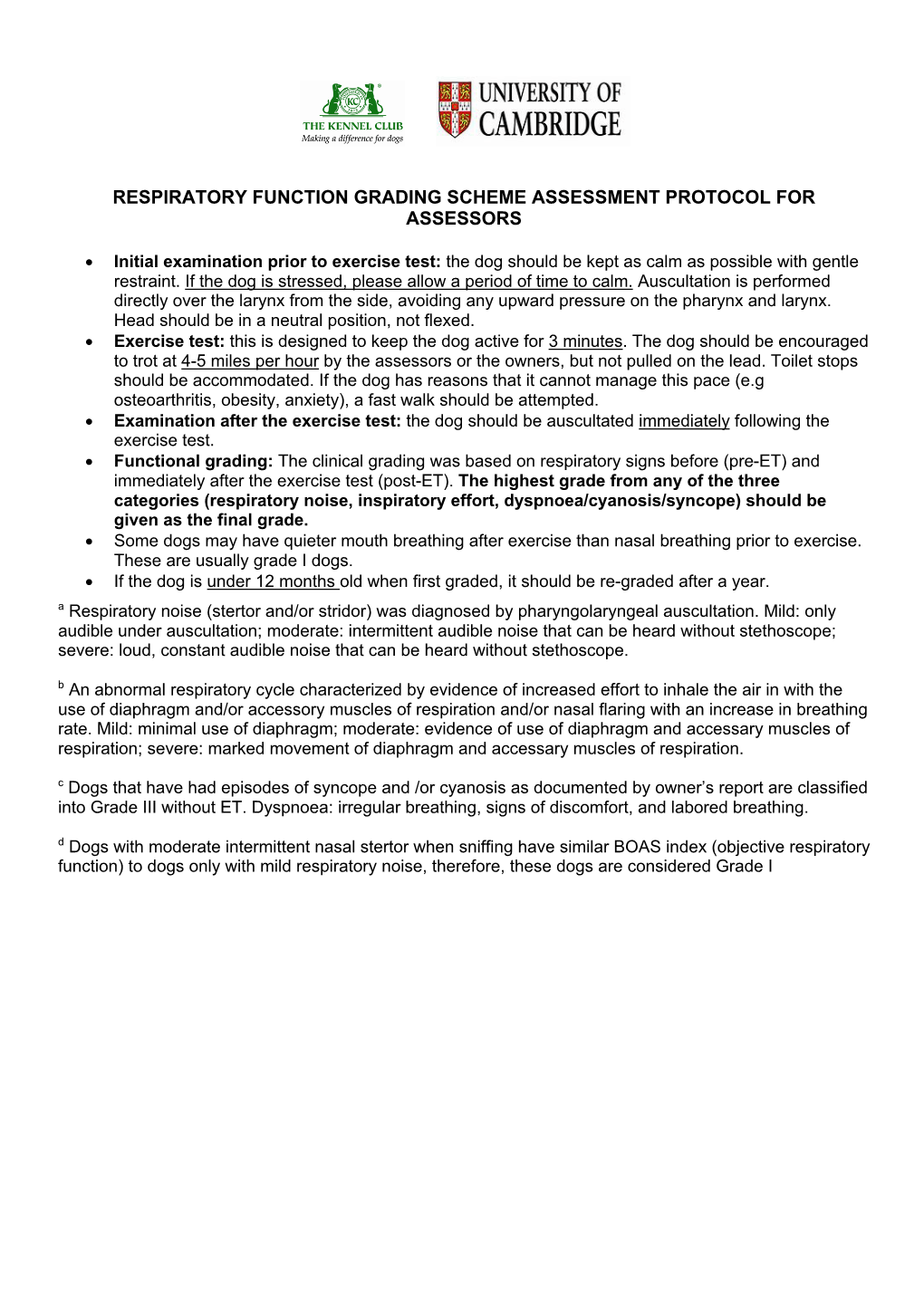 Respiratory Function Grading Scheme Assessment Protocol for Assessors ...