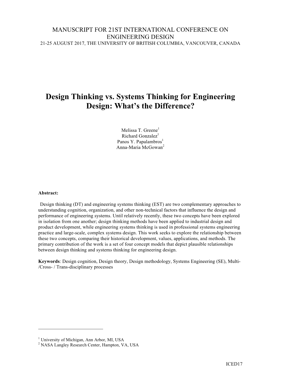Design Thinking Vs. Systems Thinking for Engineering Design: What’S the ...