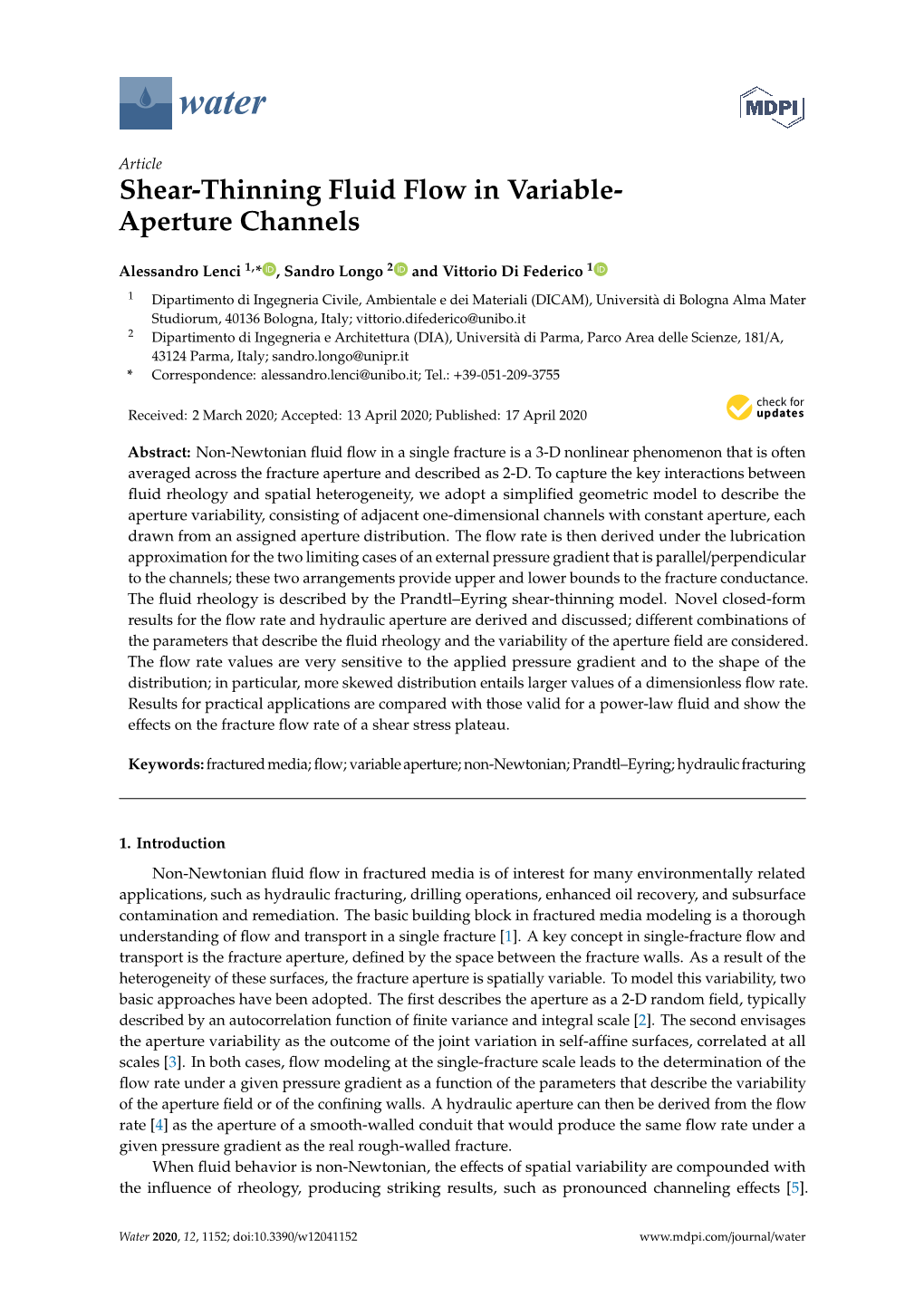 Shear-Thinning Fluid Flow in Variable- Aperture Channels - DocsLib