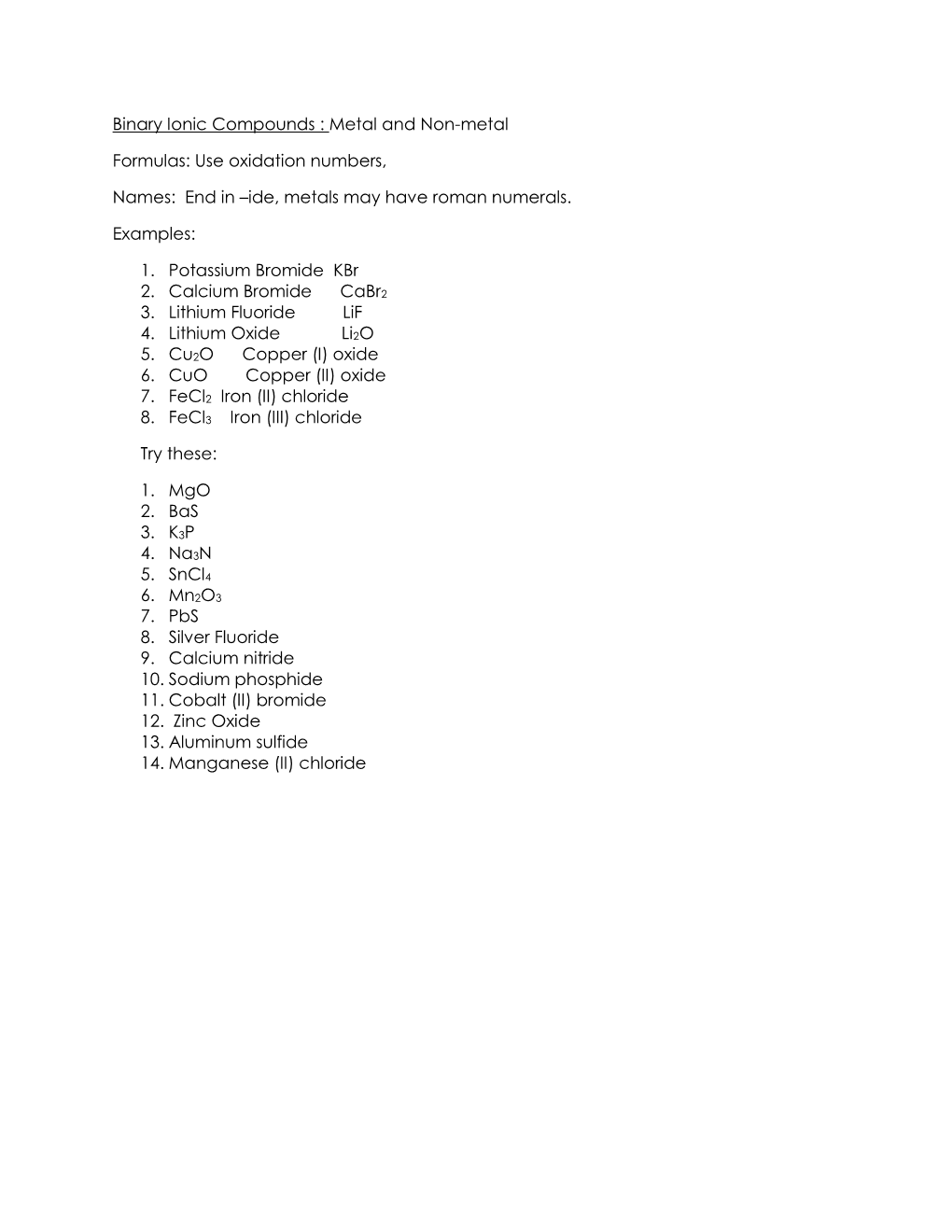 Binary Ionic Compounds : Metal and Non-Metal - DocsLib