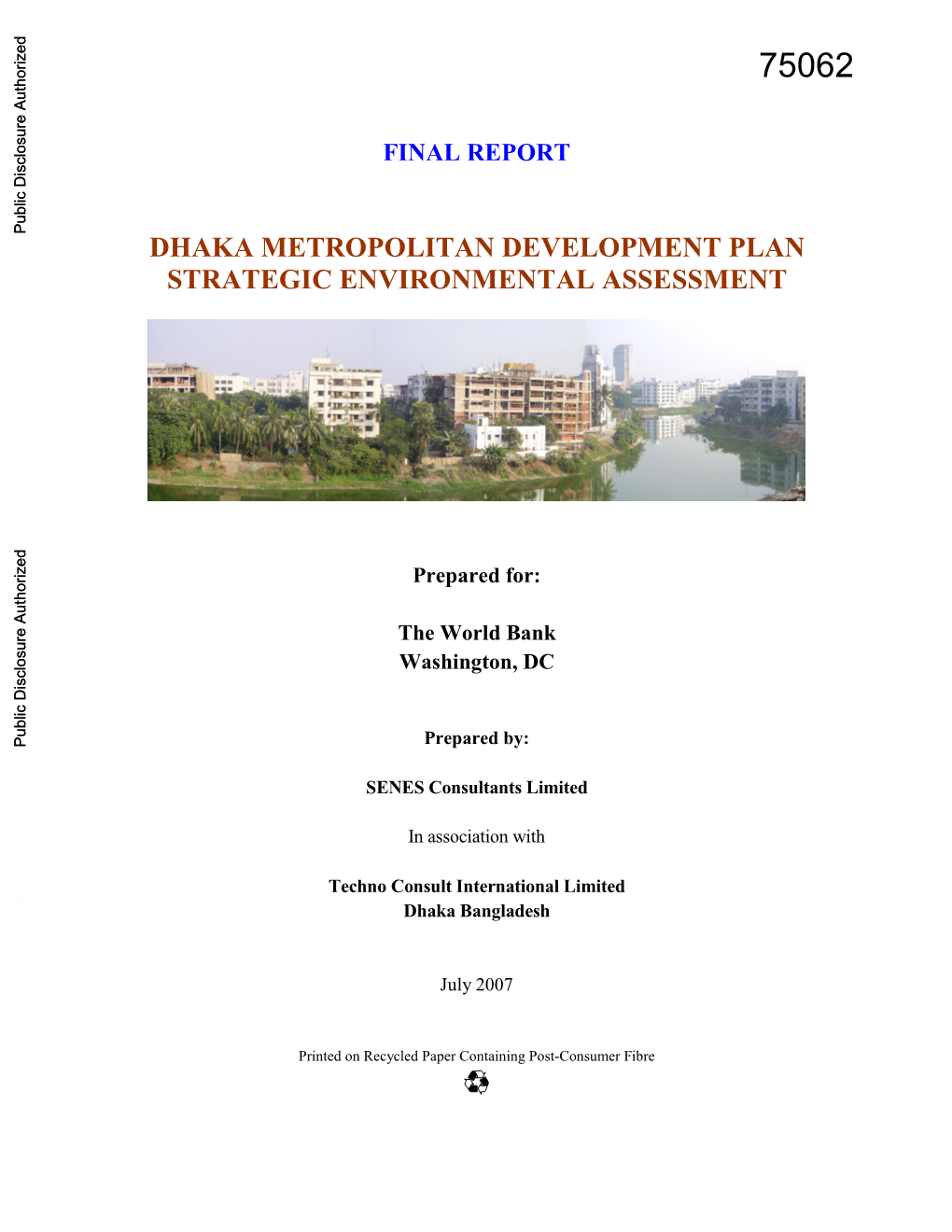 Final Report Dhaka Metropolitan Development Plan Strategic - DocsLib