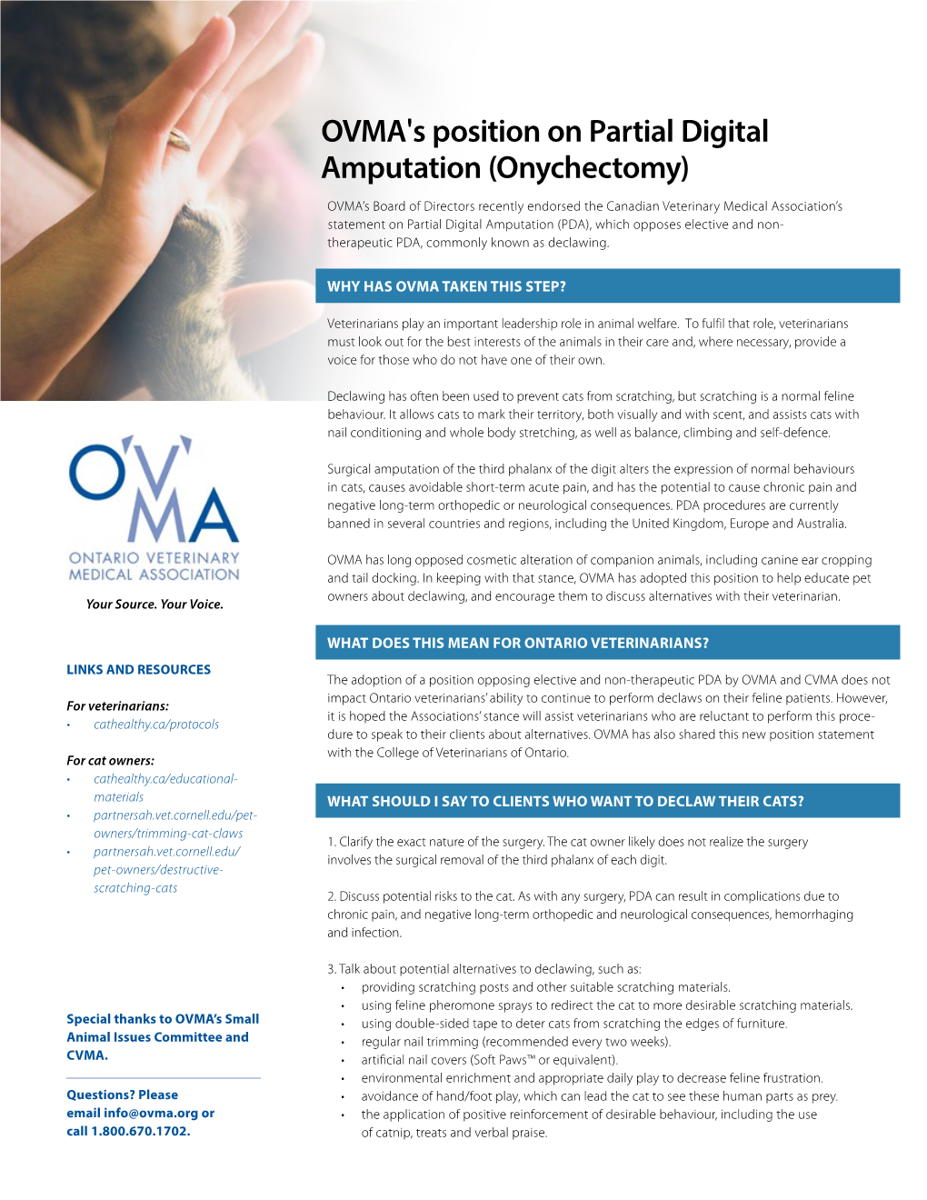 OVMA's Position on Partial Digital Amputation (Onychectomy) - DocsLib