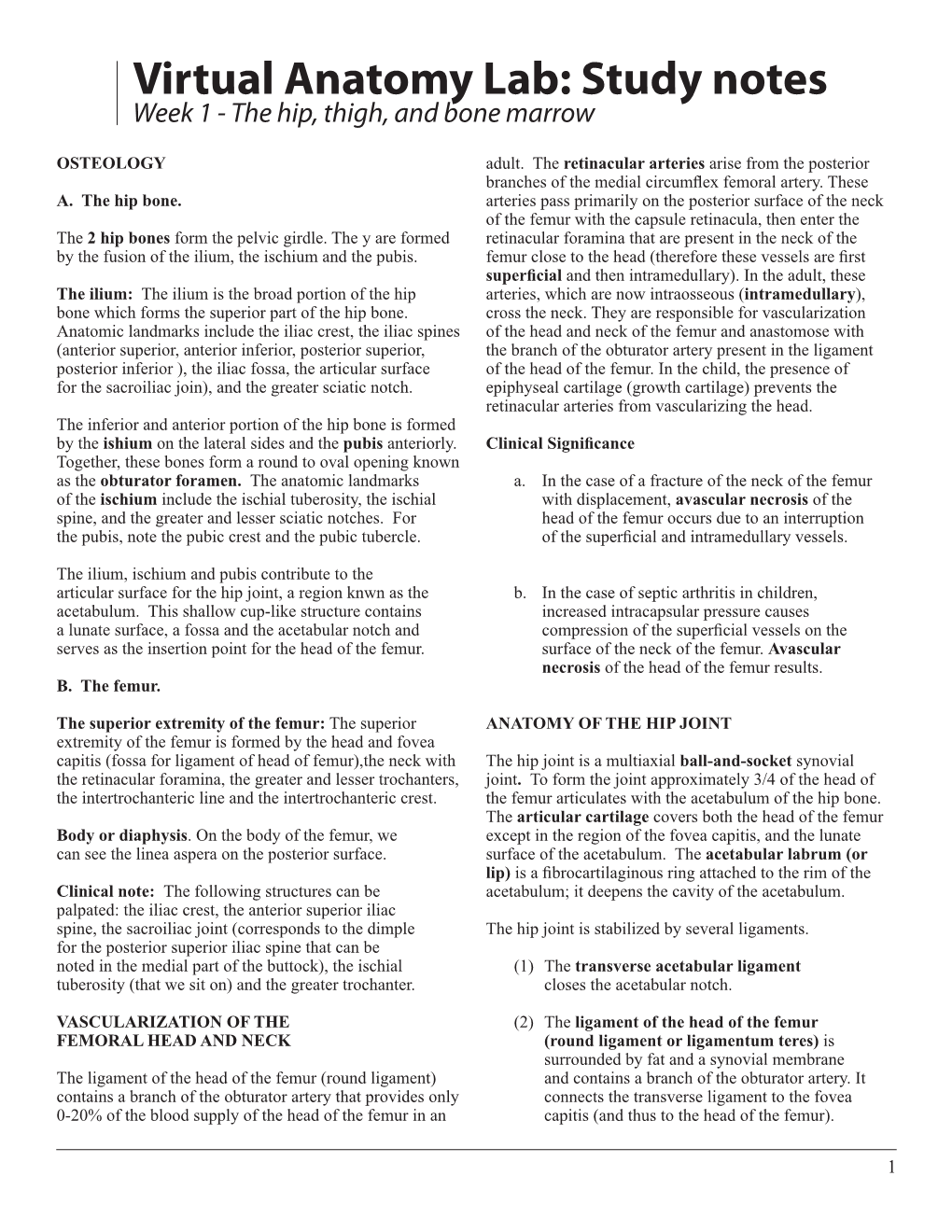 Virtual Anatomy Lab: Study Notes Week 1 - the Hip, Thigh, and Bone ...