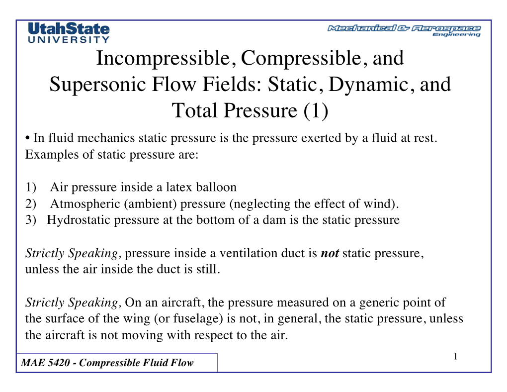 Incompressible, Compressible, and Supersonic Flow Fields - DocsLib