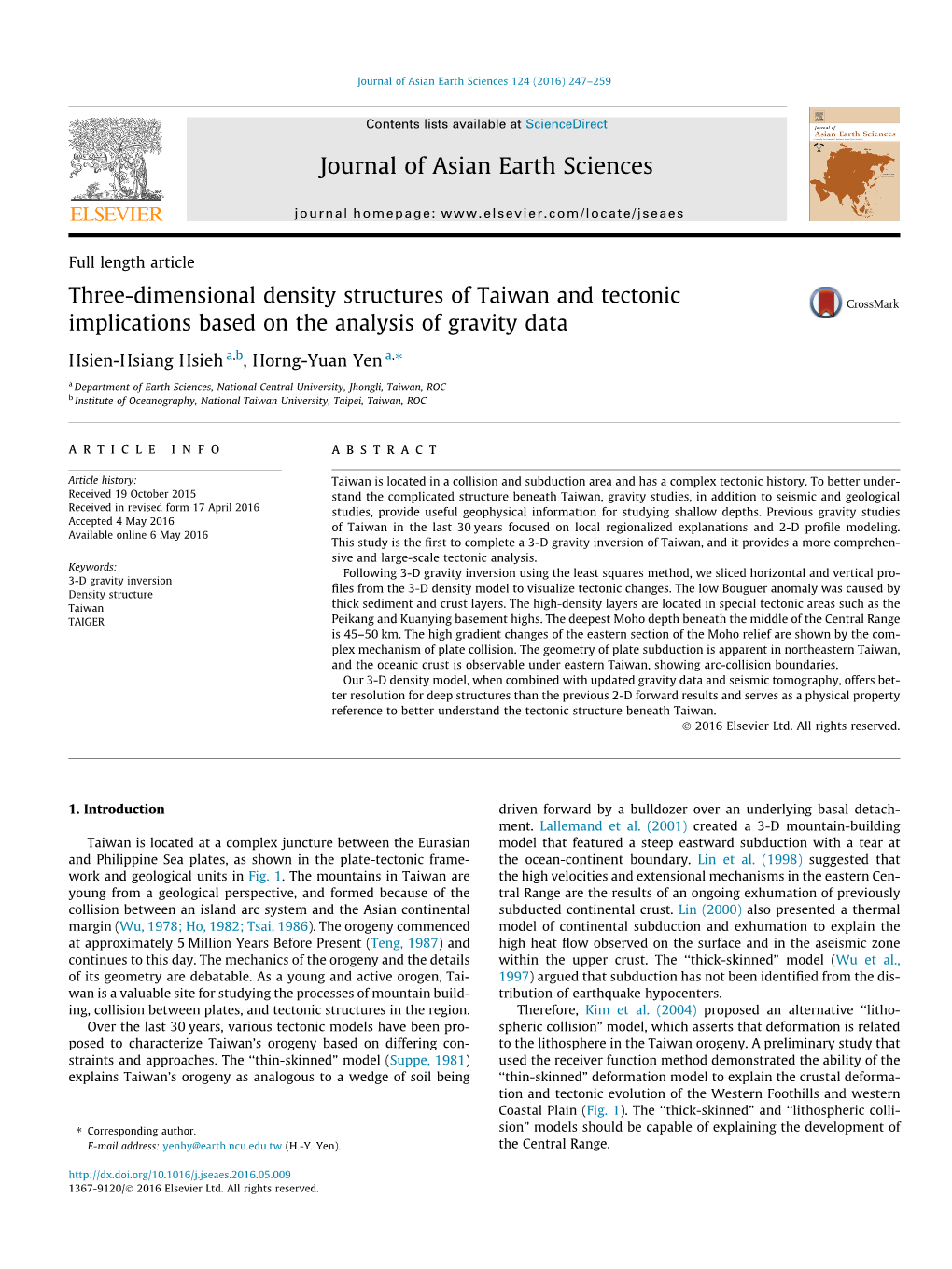 Three-Dimensional Density Structures of Taiwan and Tectonic ...