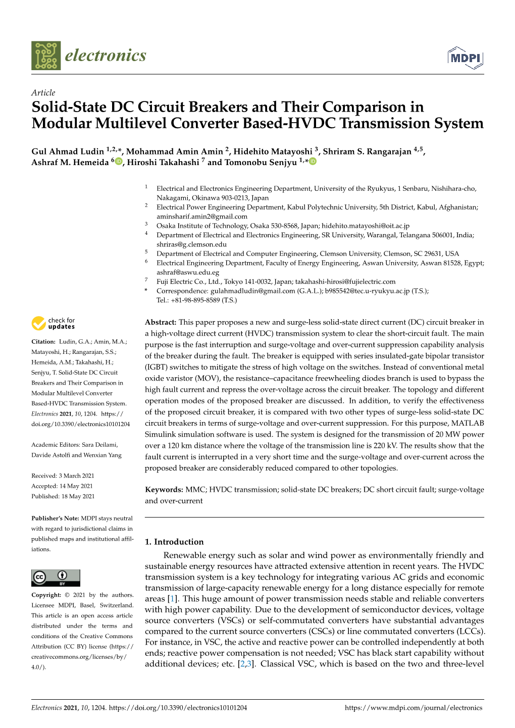Solid-State DC Circuit Breakers and Their Comparison in Modular ...