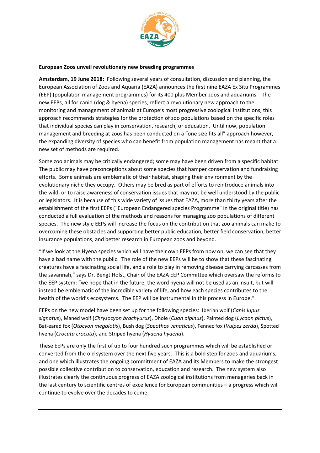 European Zoos Unveil Revolutionary New Breeding Programmes - DocsLib