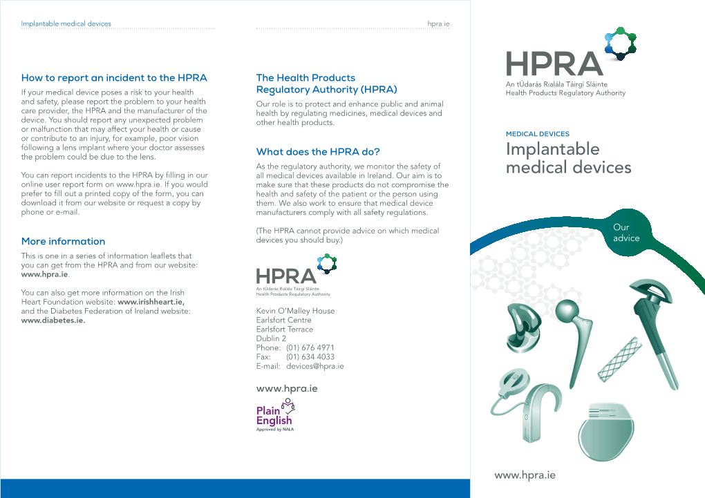 Implantable Medical Devices Hpra.Ie - DocsLib