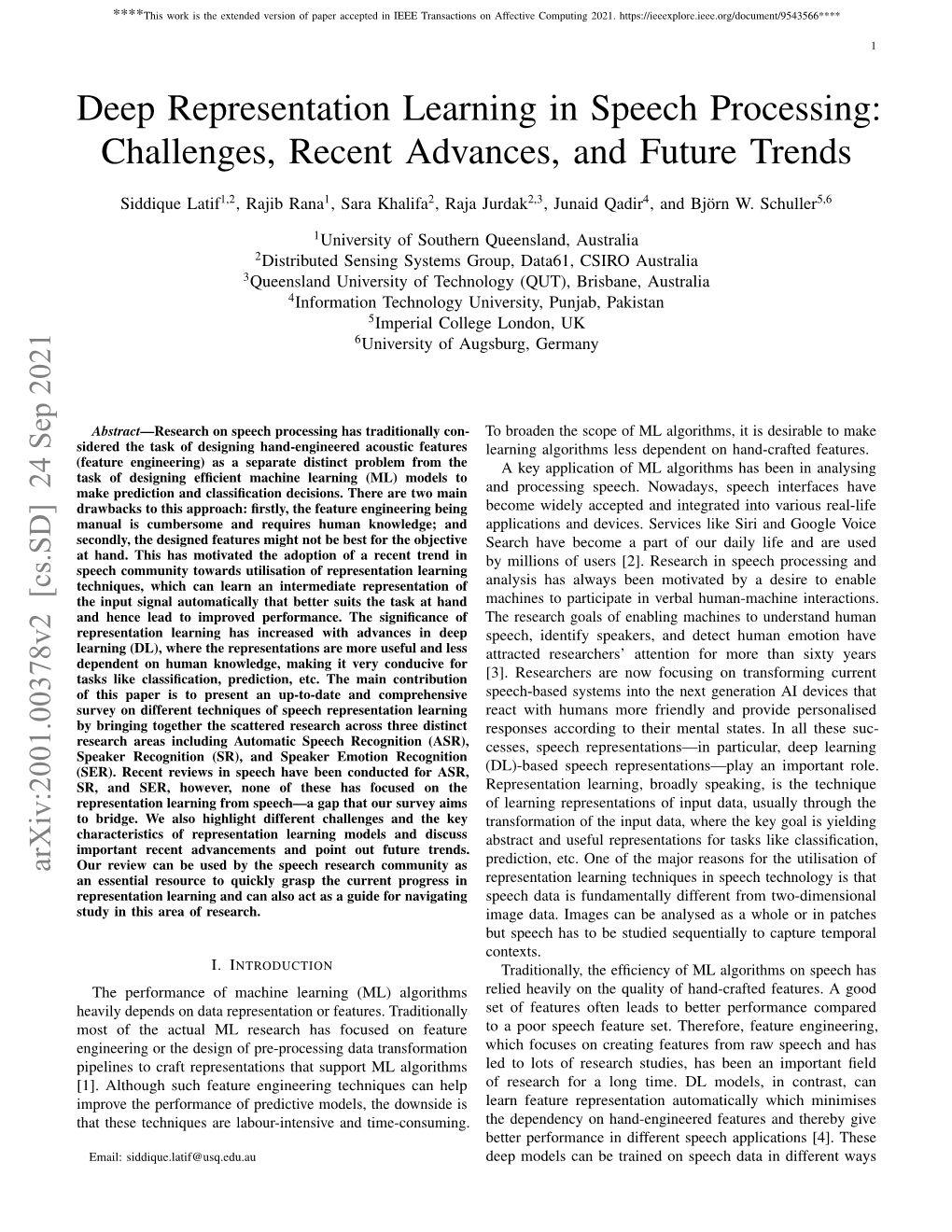 Deep Representation Learning in Speech Processing: Challenges, Recent ...