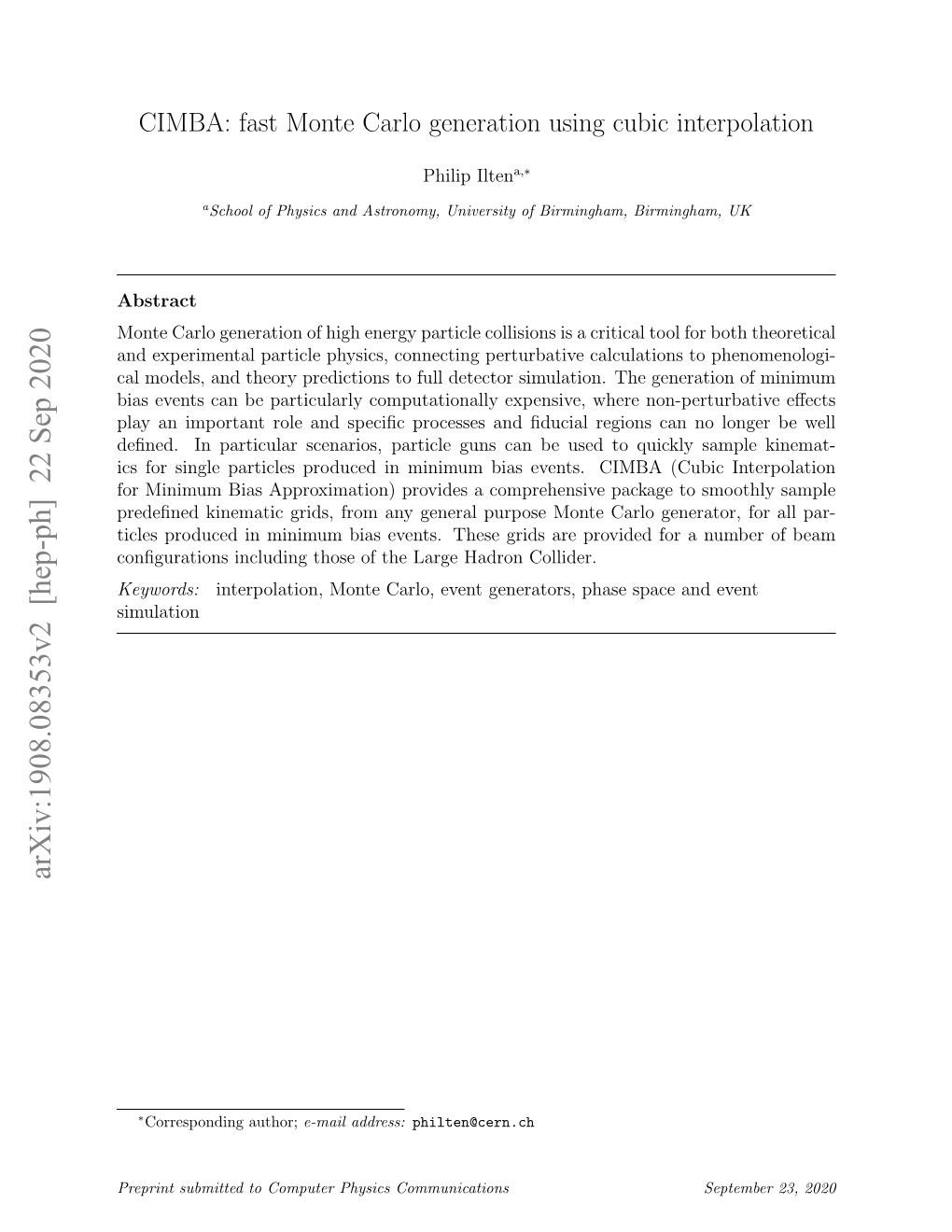 CIMBA: Fast Monte Carlo Generation Using Cubic Interpolation - DocsLib