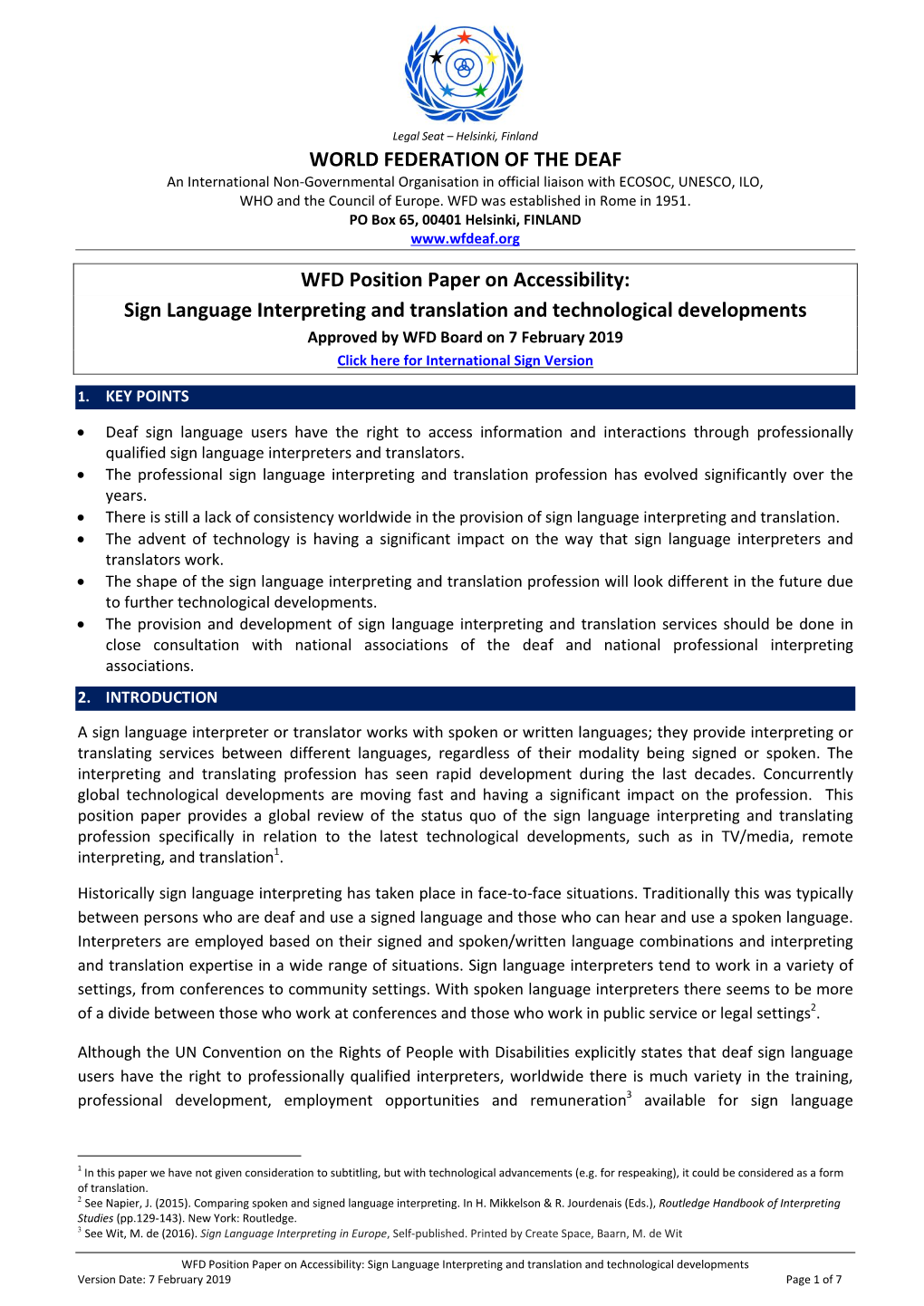 WFD Position Paper on Accessibility: Sign Language Interpreting And ...
