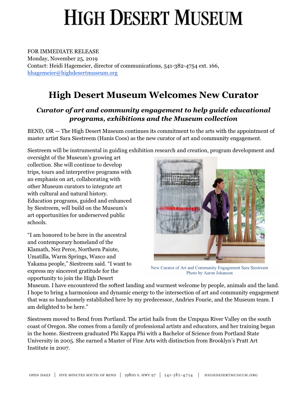 High Desert Museum Welcomes New Curator - DocsLib