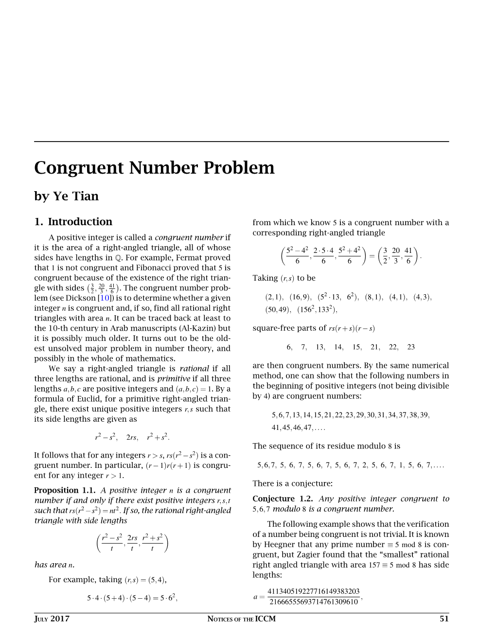 Congruent Number Problem by Ye Tian - DocsLib