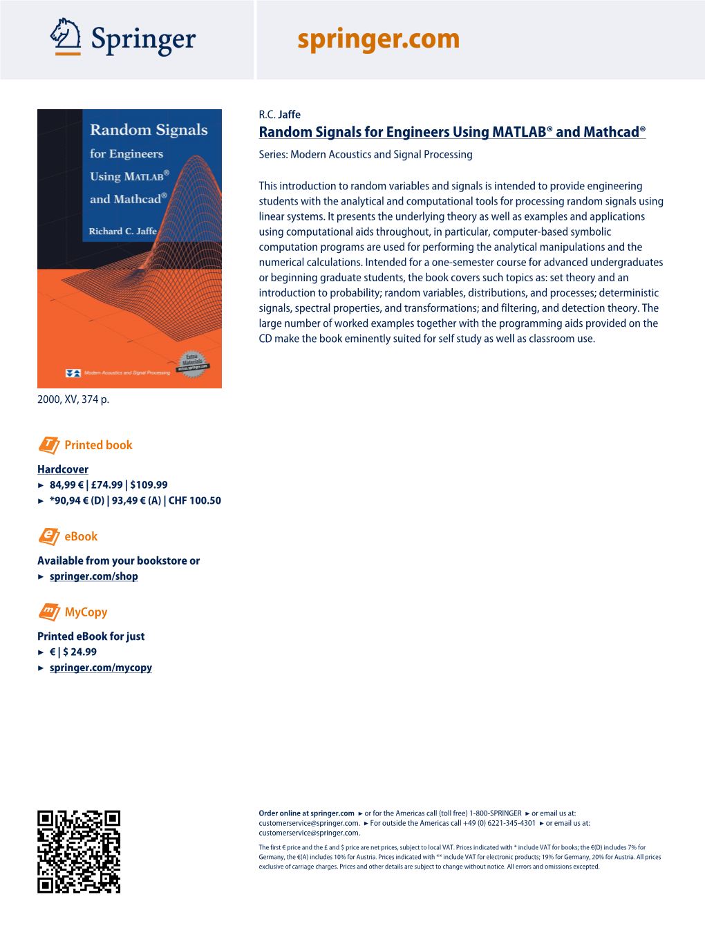 Random Signals for Engineers Using MATLAB® and Mathcad® Series: Modern Acoustics and Signal ...