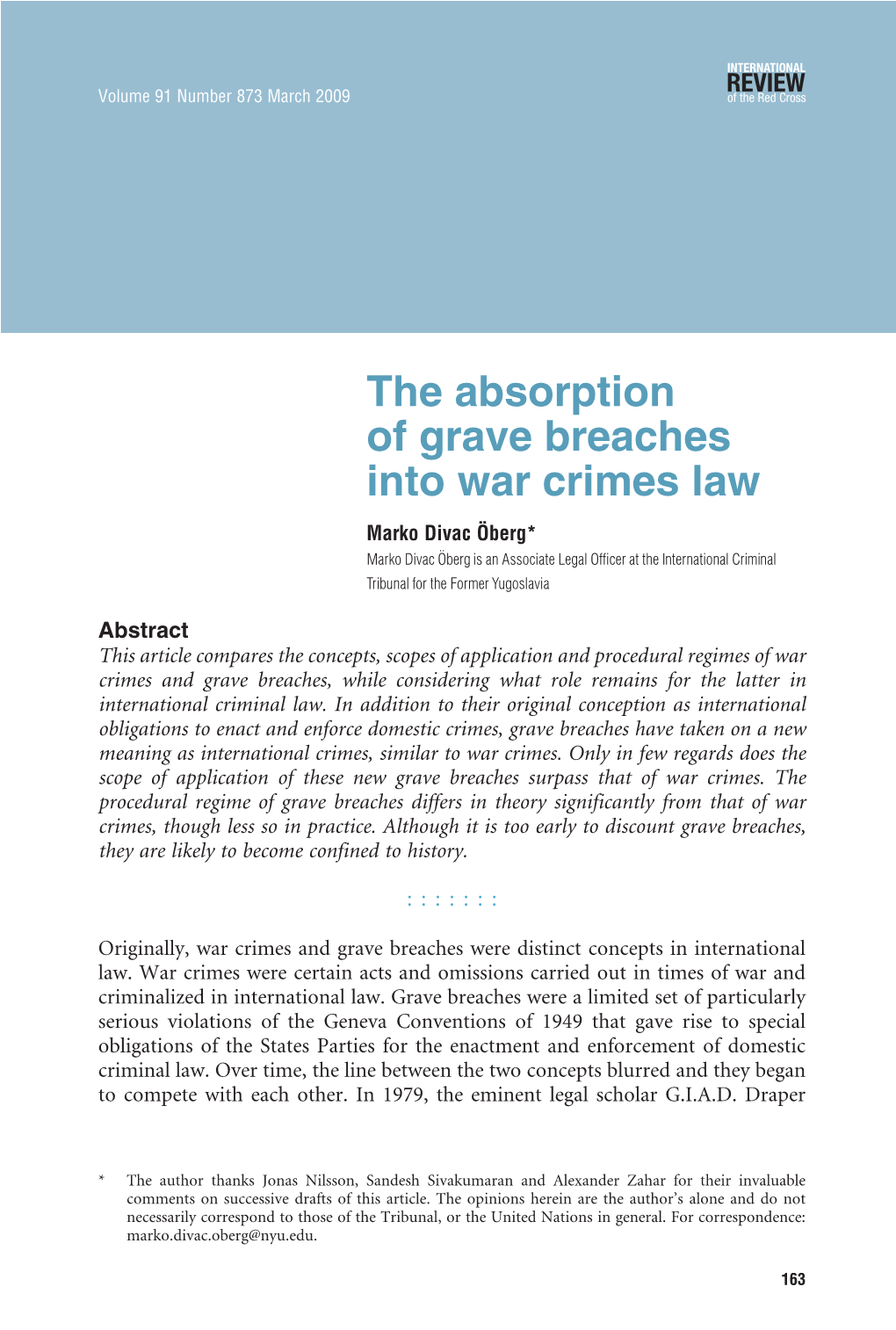 The Absorption of Grave Breaches Into War Crimes - DocsLib