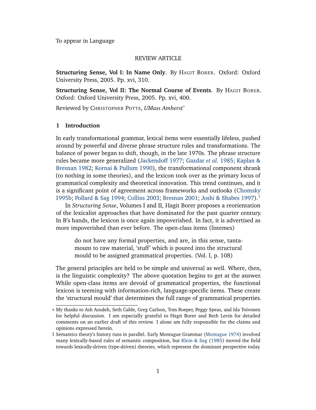 Hagit Borer's Structuring Sense, Volumes I and II - DocsLib