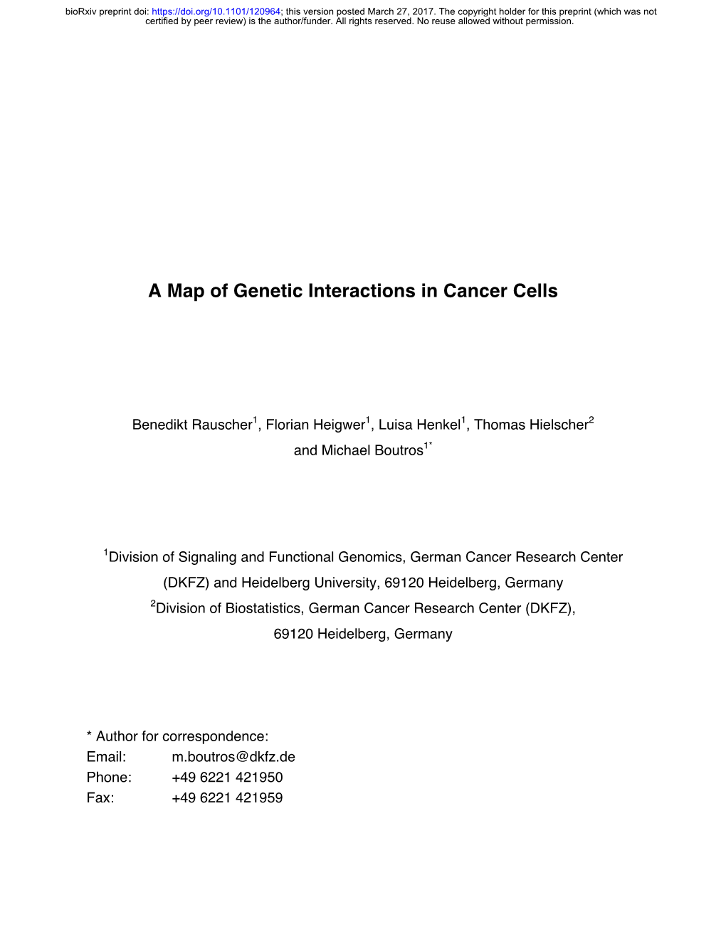 A Map of Genetic Interactions in Cancer Cells - DocsLib