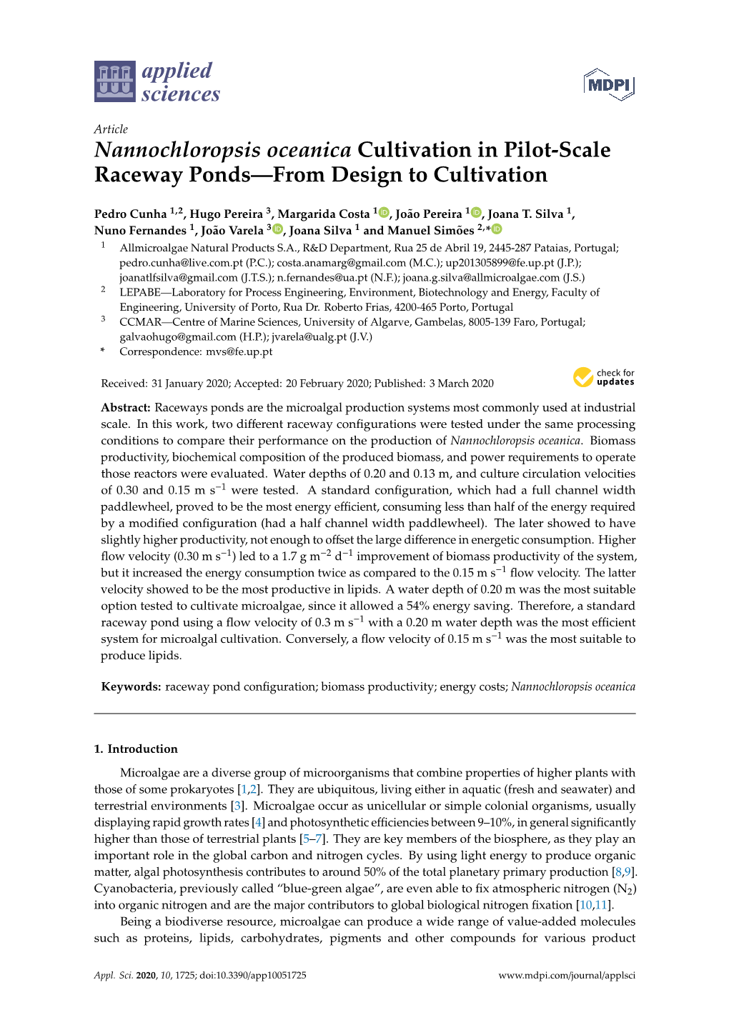 Nannochloropsis Oceanica Cultivation in Pilot-Scale Raceway Ponds—From ...