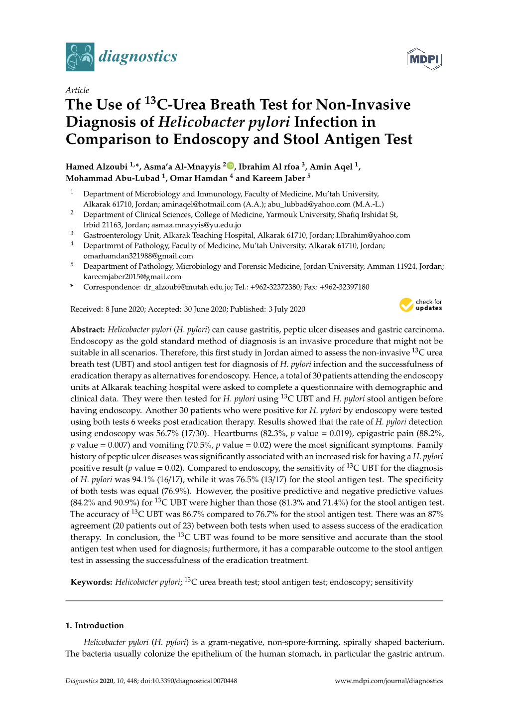 The Use of 13C-Urea Breath Test for Non-Invasive Diagnosis of ...