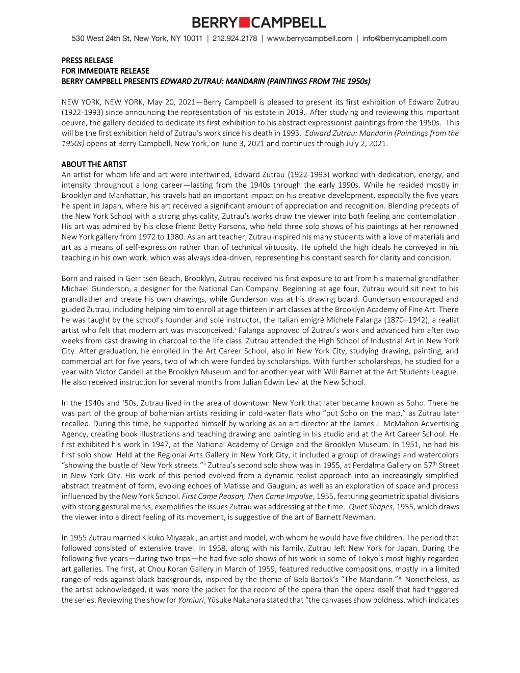 PRESS RELEASE for IMMEDIATE RELEASE BERRY CAMPBELL PRESENTS EDWARD ...