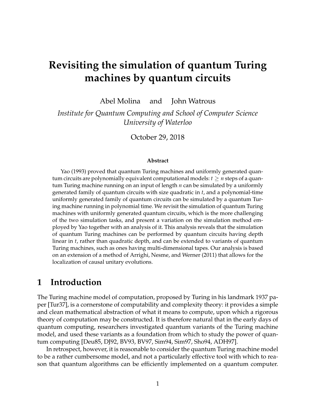 Revisiting the Simulation of Quantum Turing Machines by Quantum Circuits - DocsLib