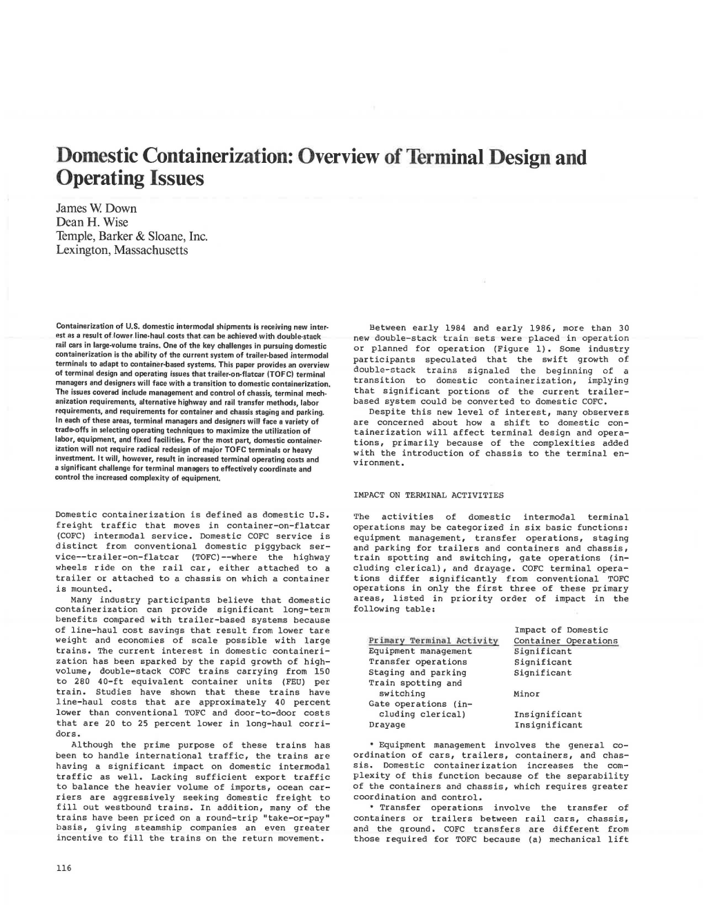 Domestic Containerization: Overview of Terminal Design and Operating ...