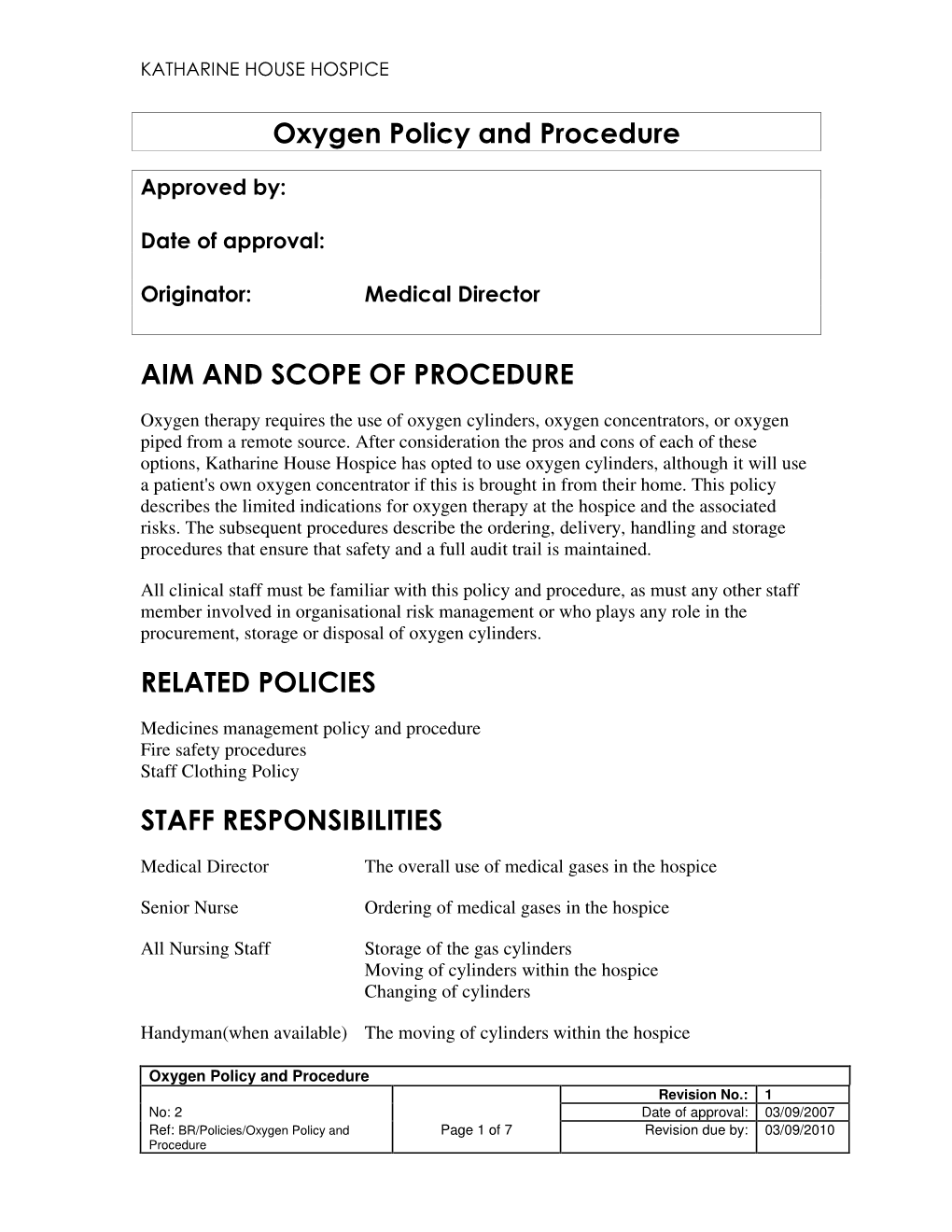 Oxygen Policy and Procedure - DocsLib
