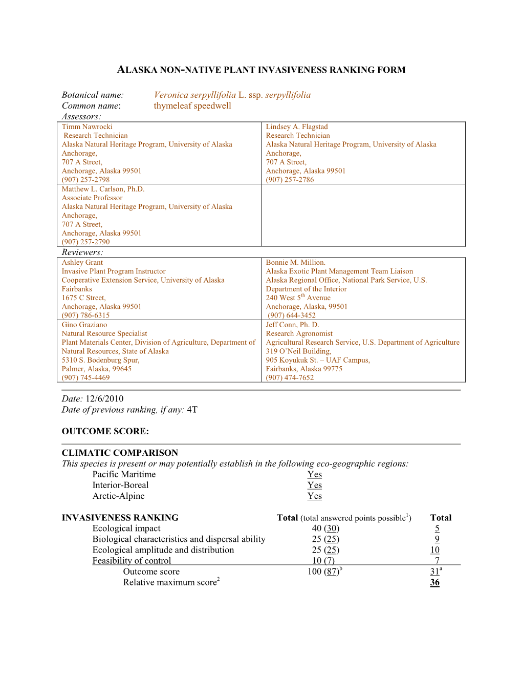 Veronica Serpyllifolia L. Ssp. Serpyllifolia Common Name: Thymeleaf ...