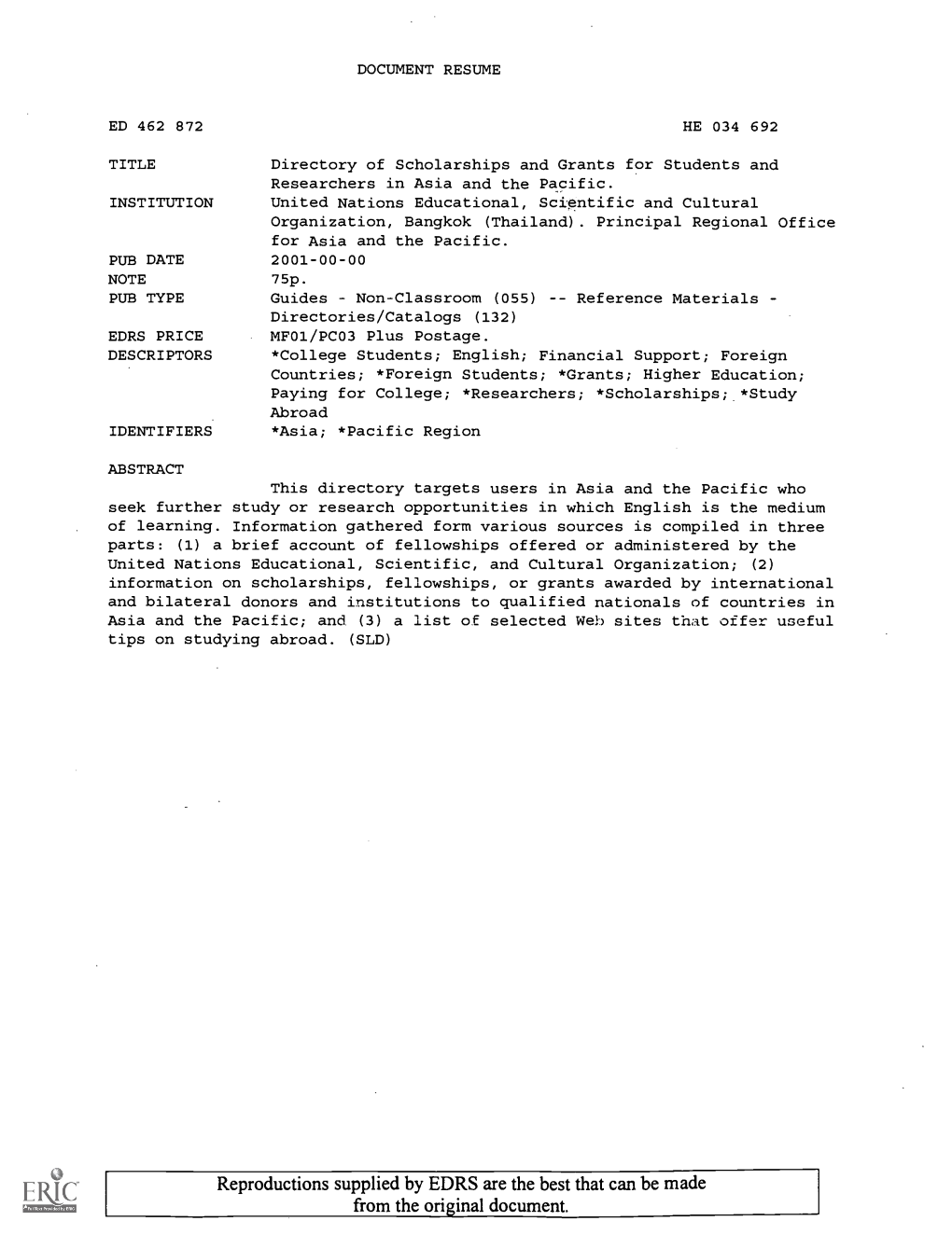 Reproductions Supplied by EDRS Are the Best That Can Be Made from the ...