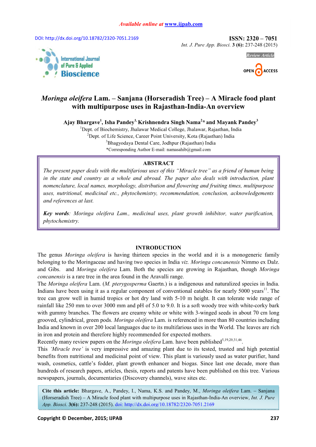 Moringa Oleifera Lam. – Sanjana (Horseradish Tree) – a Miracle Food ...