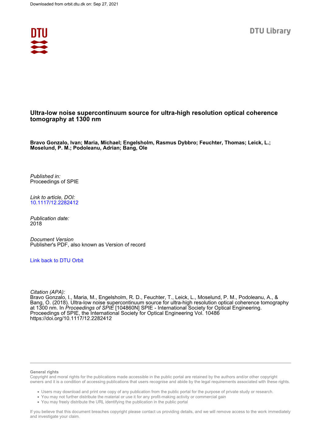 Ultra-Low Noise Supercontinuum Source for Ultra-High Resolution Optical ...