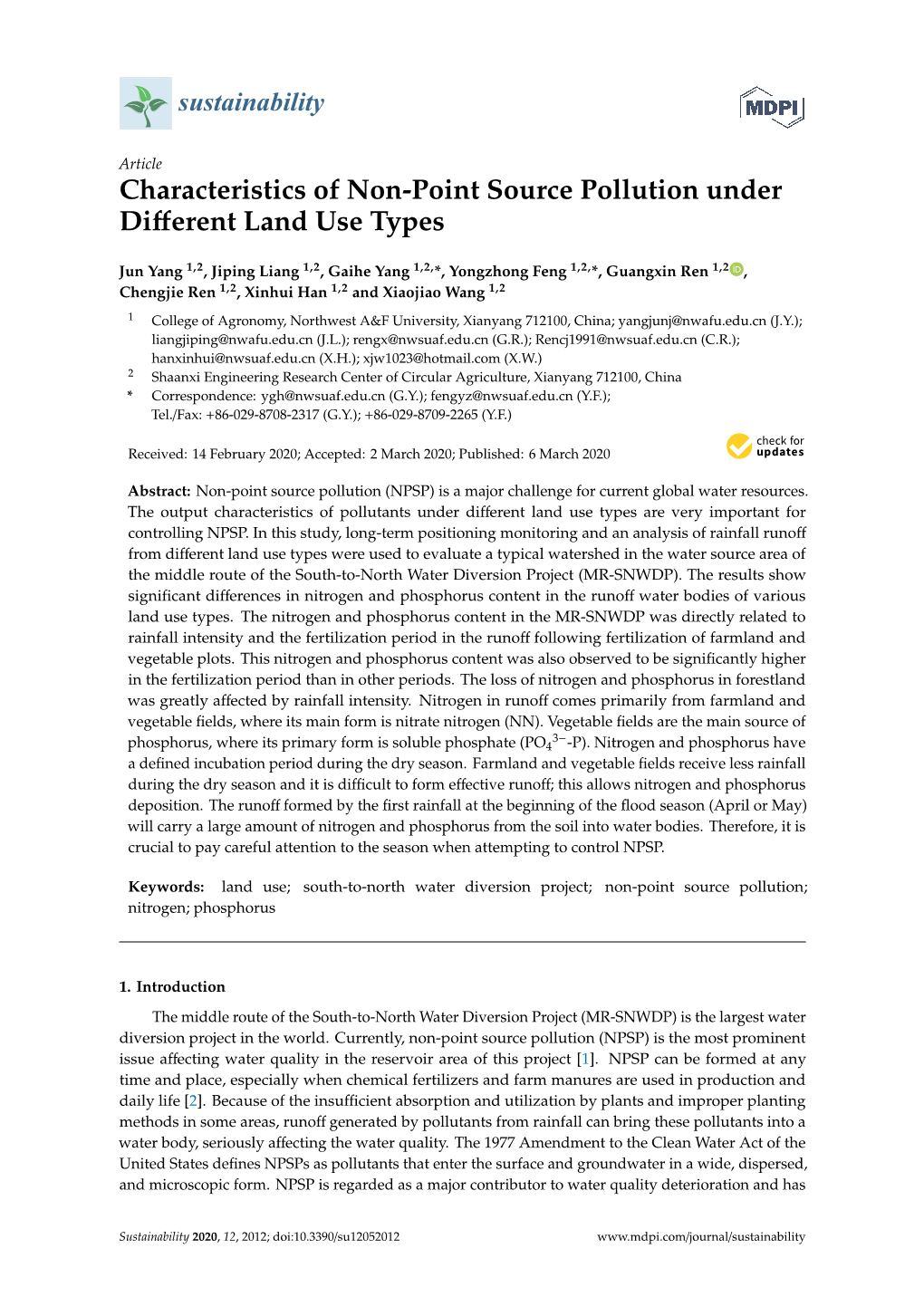 Characteristics of Non-Point Source Pollution Under Different Land Use ...