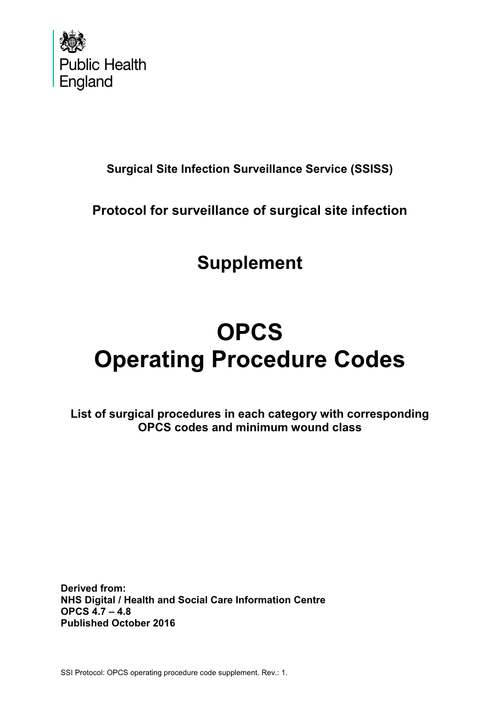 Operating Procedure Codes (OPCS) - DocsLib