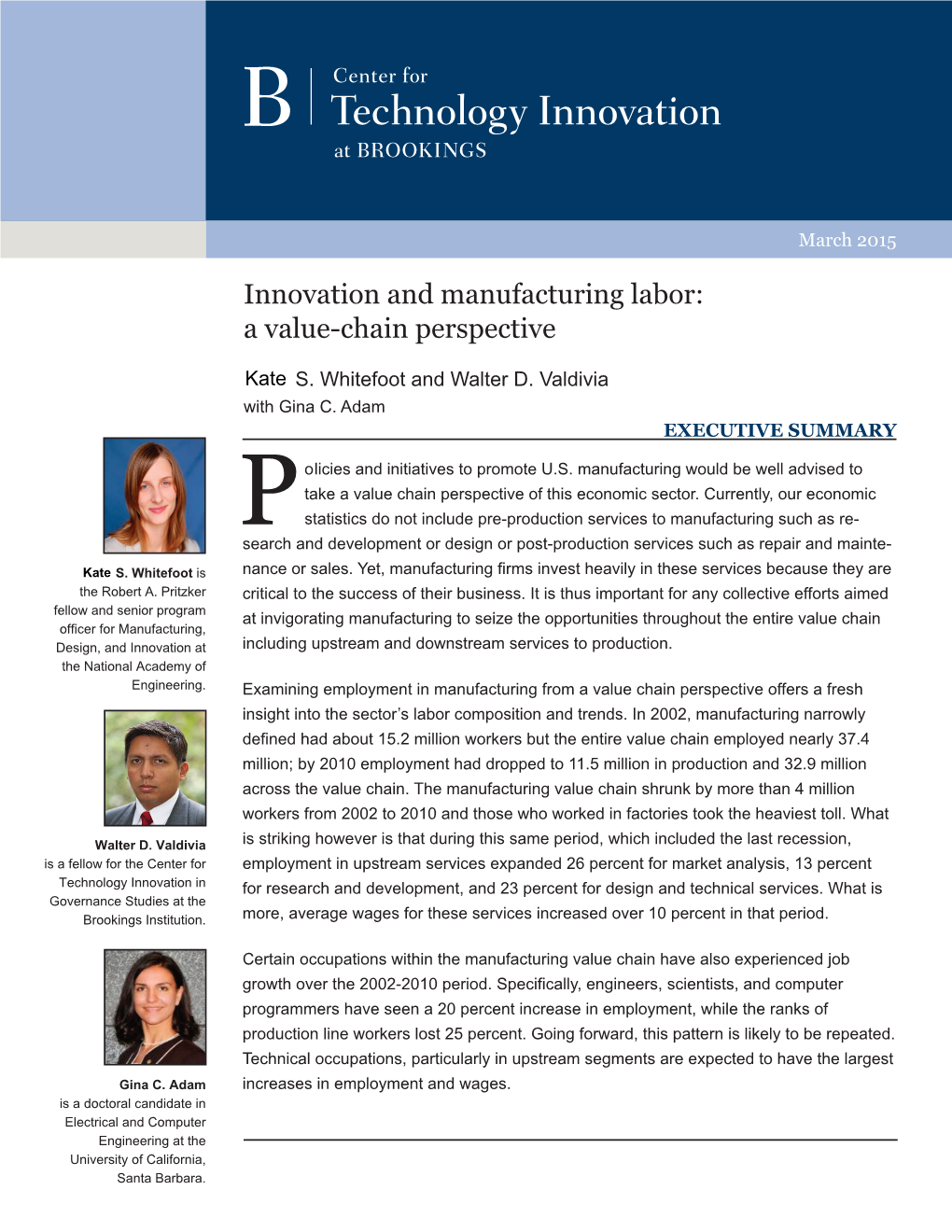 Innovation and Manufacturing Labor: a Value-Chain Perspective - DocsLib