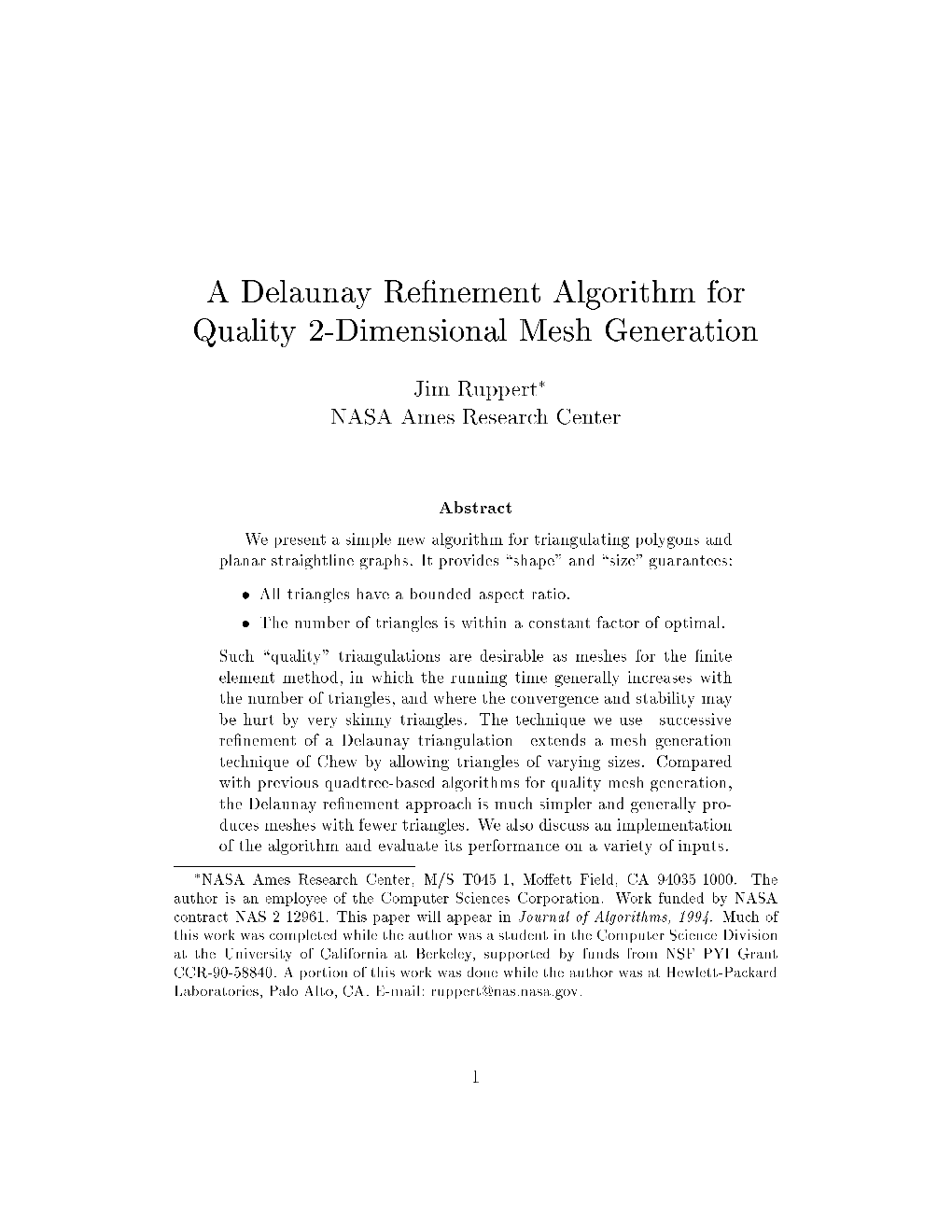 A Delaunay Re Nement Algorithm for Quality 2-Dimensional Mesh - DocsLib