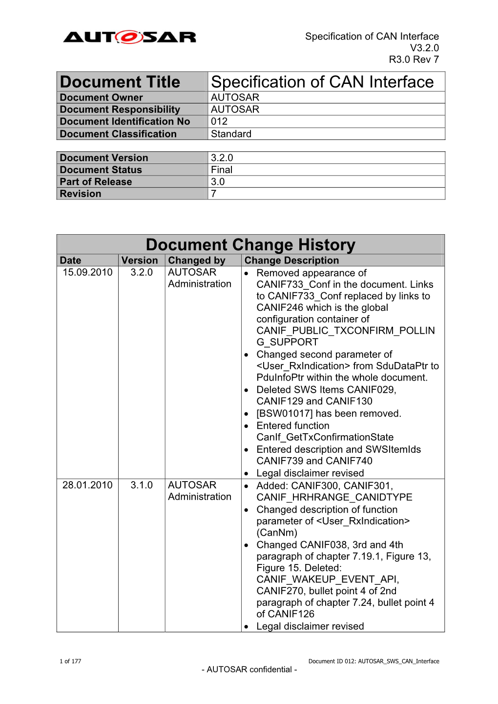 Document Title Specification of CAN Interface Document Owner AUTOSAR ...